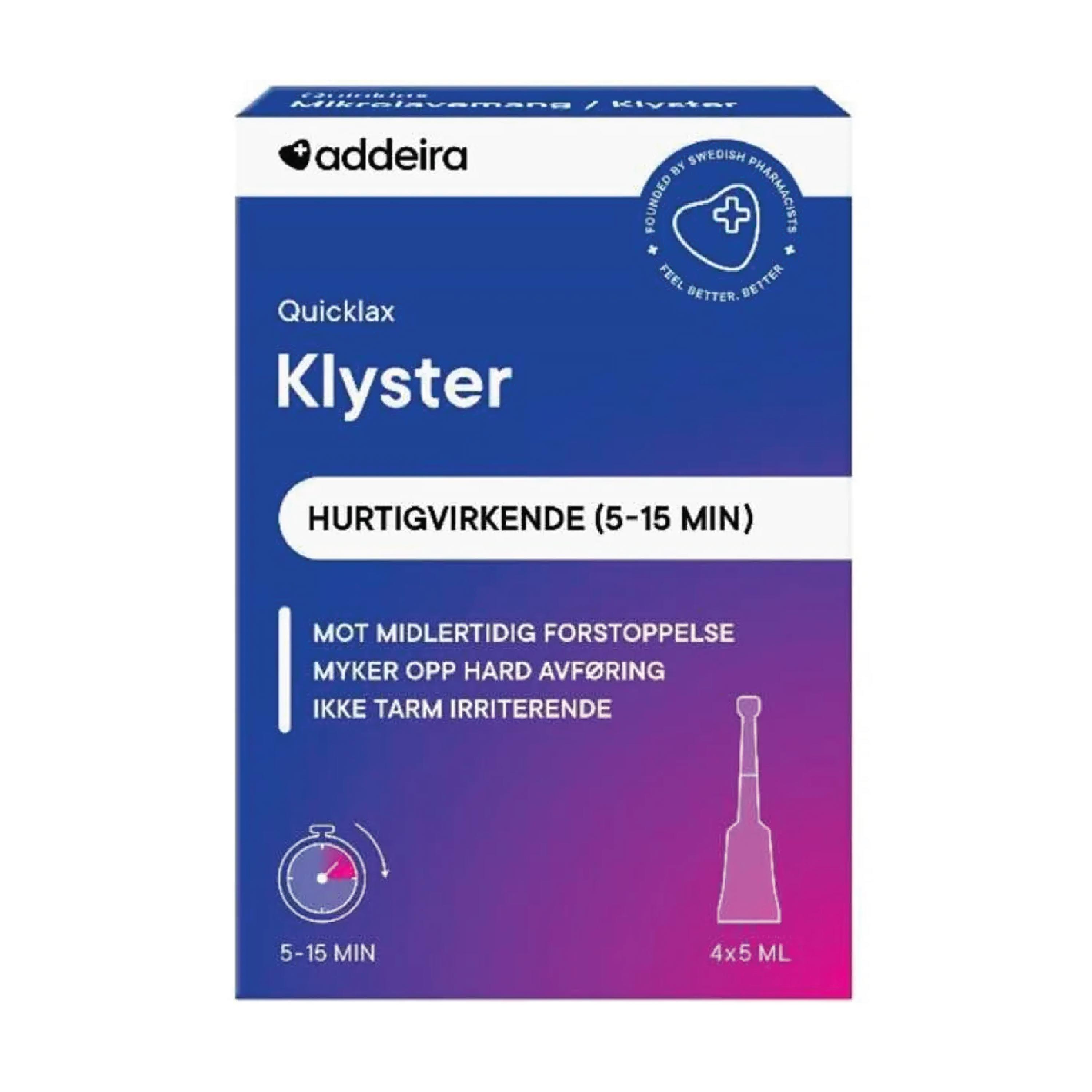 Addeira Quicklax klyster, 4 x 5 ml - Forstoppelse - Farmasiet.no