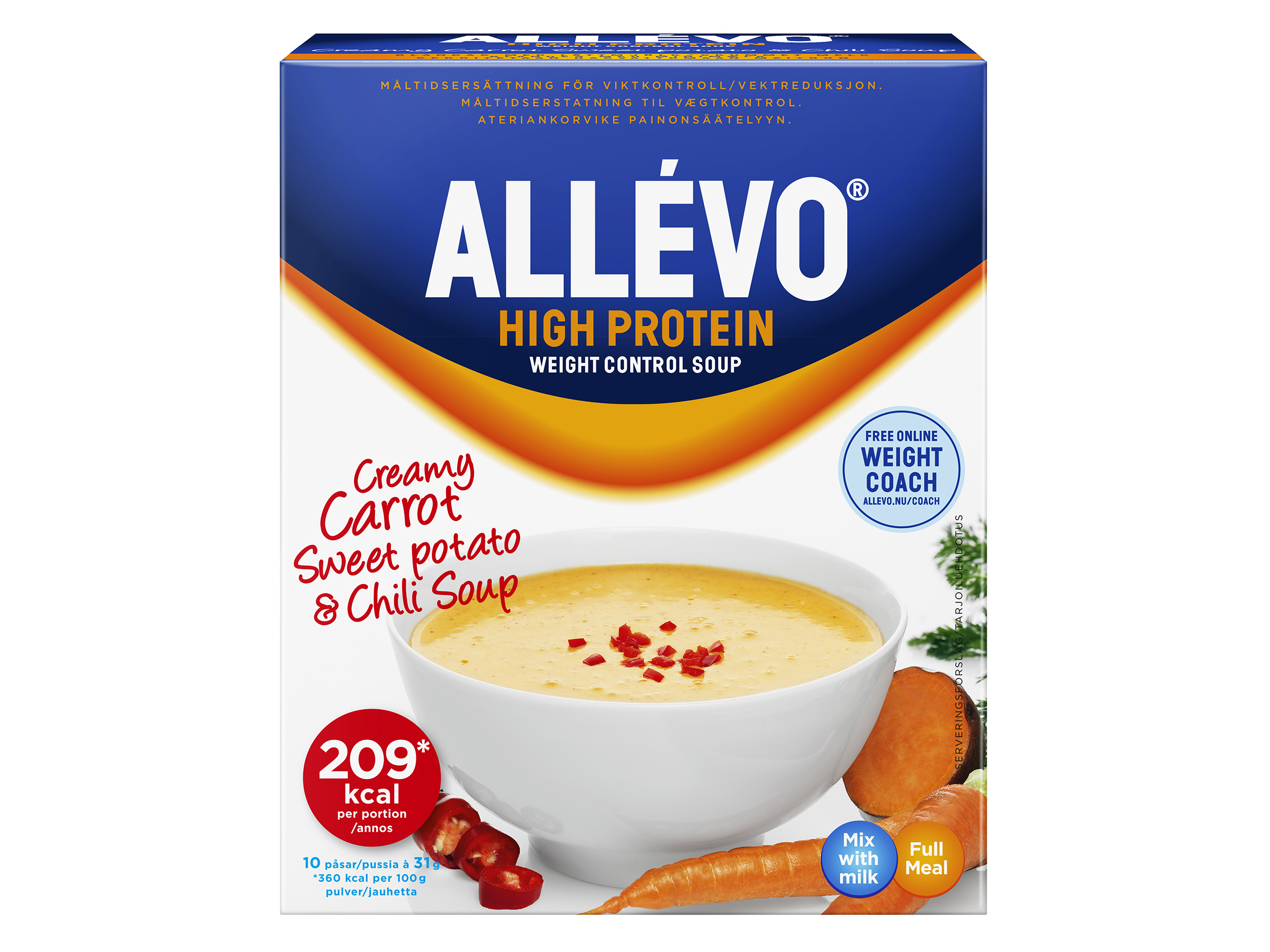 Allevo Carrot&SweetPotato Soup, 10 poser - Ned i vekt - Farmasiet.no