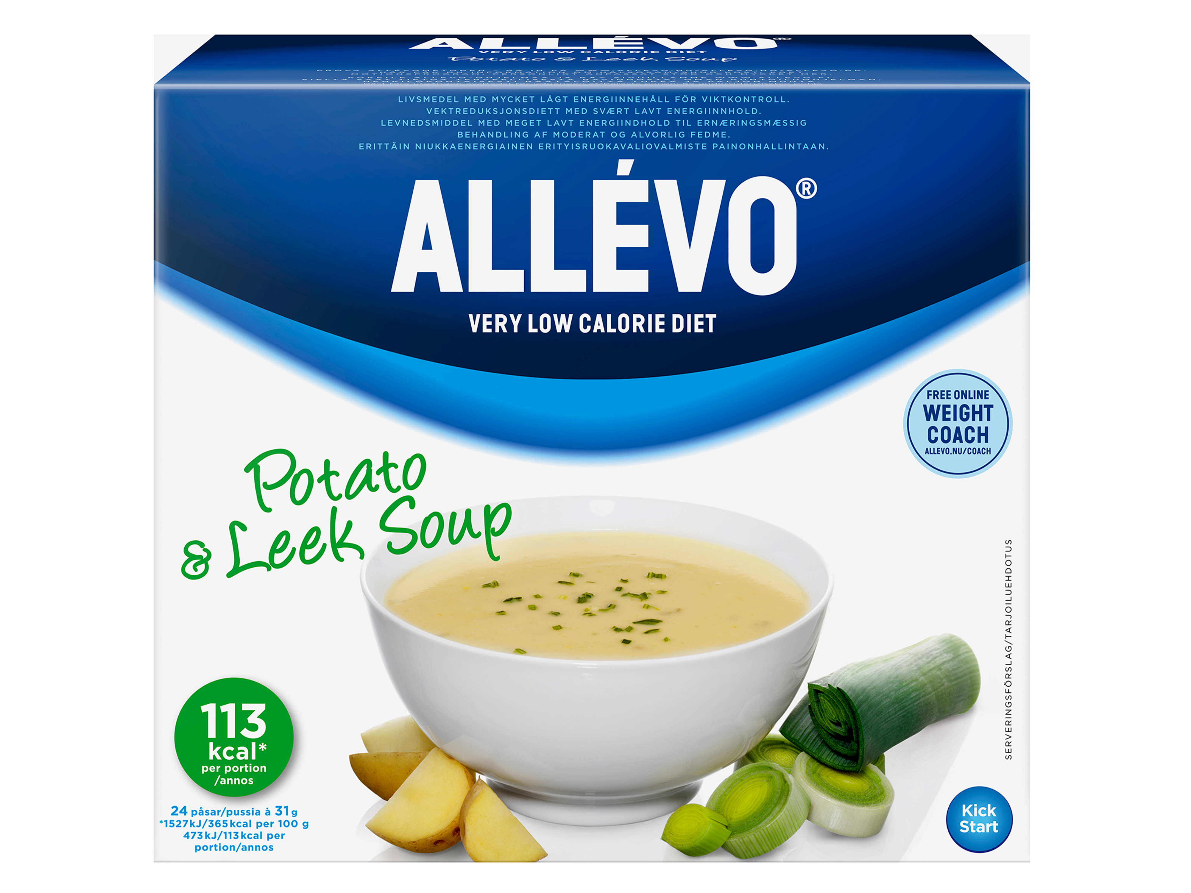 Allevo Soup Potet og Løk, Bigpack, 24 poser - Ned i vekt - Farmasiet.no