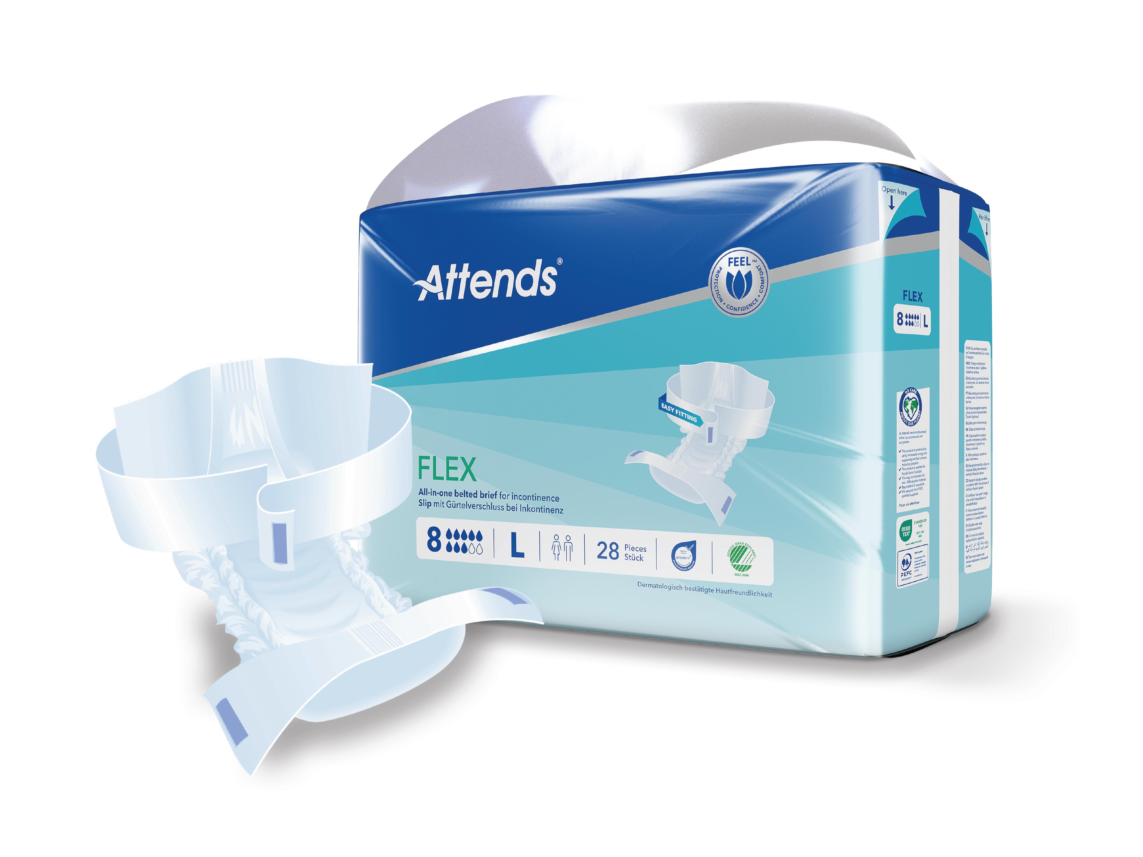 Attends Flex 8, Large, 28 stk. - Alt av bind og bleier - Farmasiet.no