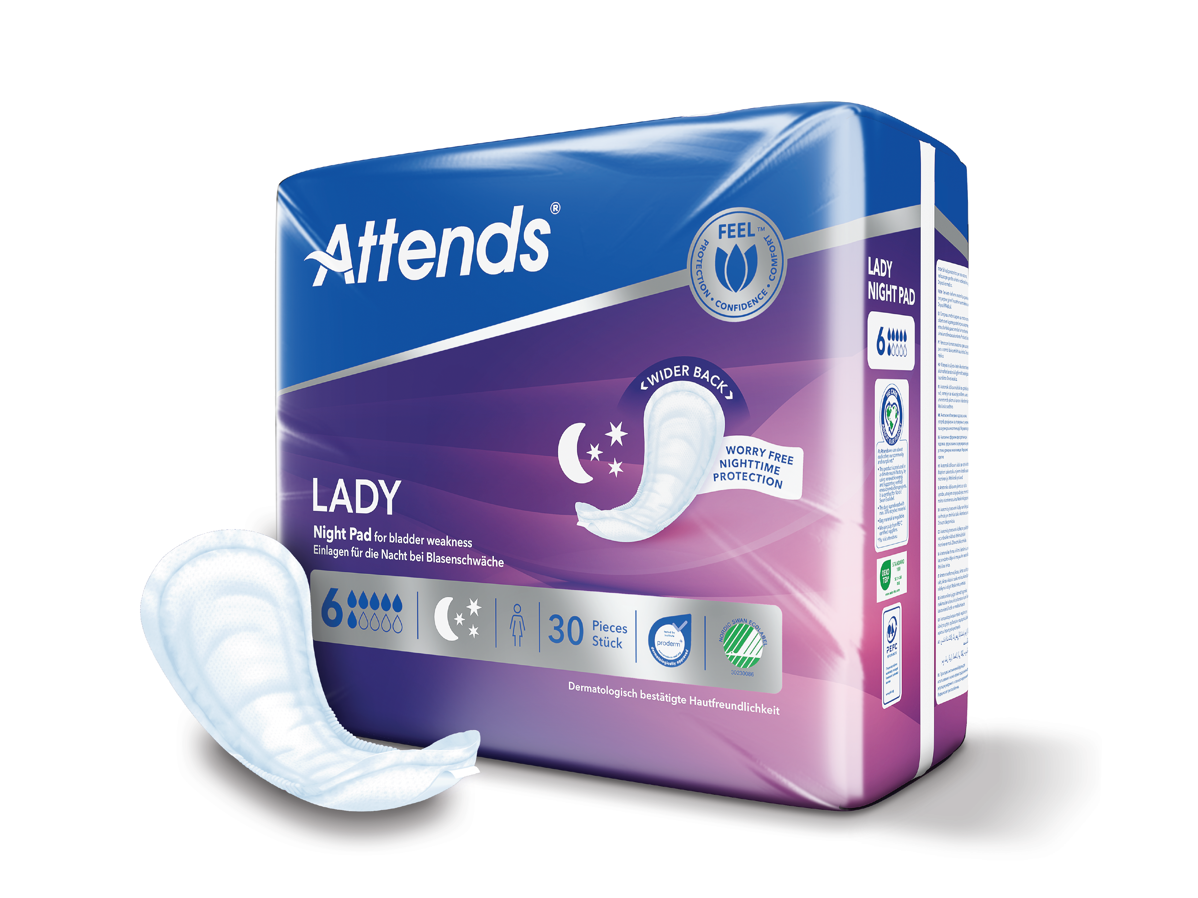 Attends Lady Night Pad 6 Nattbind, 30 stk. - Alt av bind og bleier ...