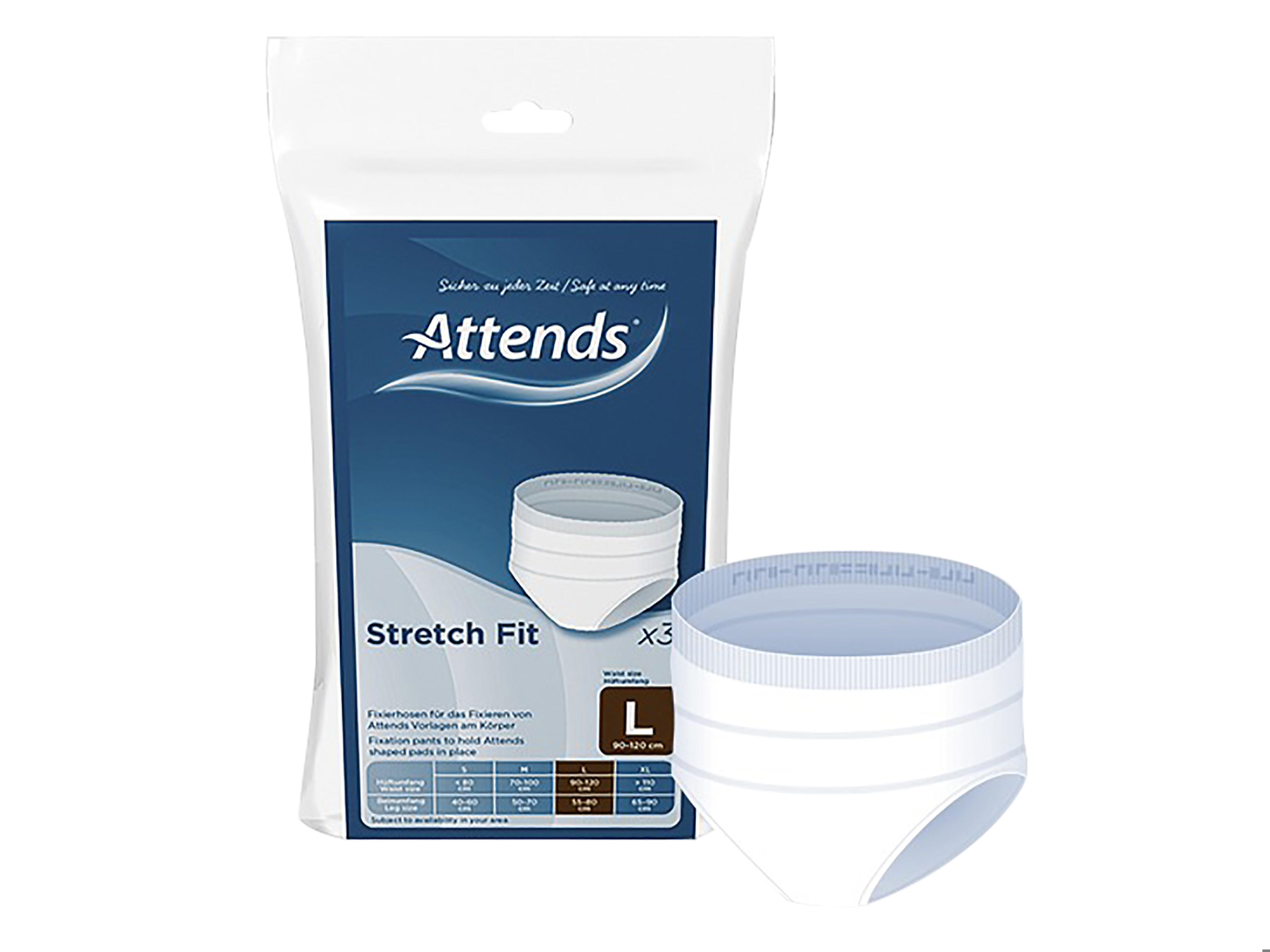 Attends Stretchfit truse str L, Unisex, Large, uten ben, 3 stk - Truser ...