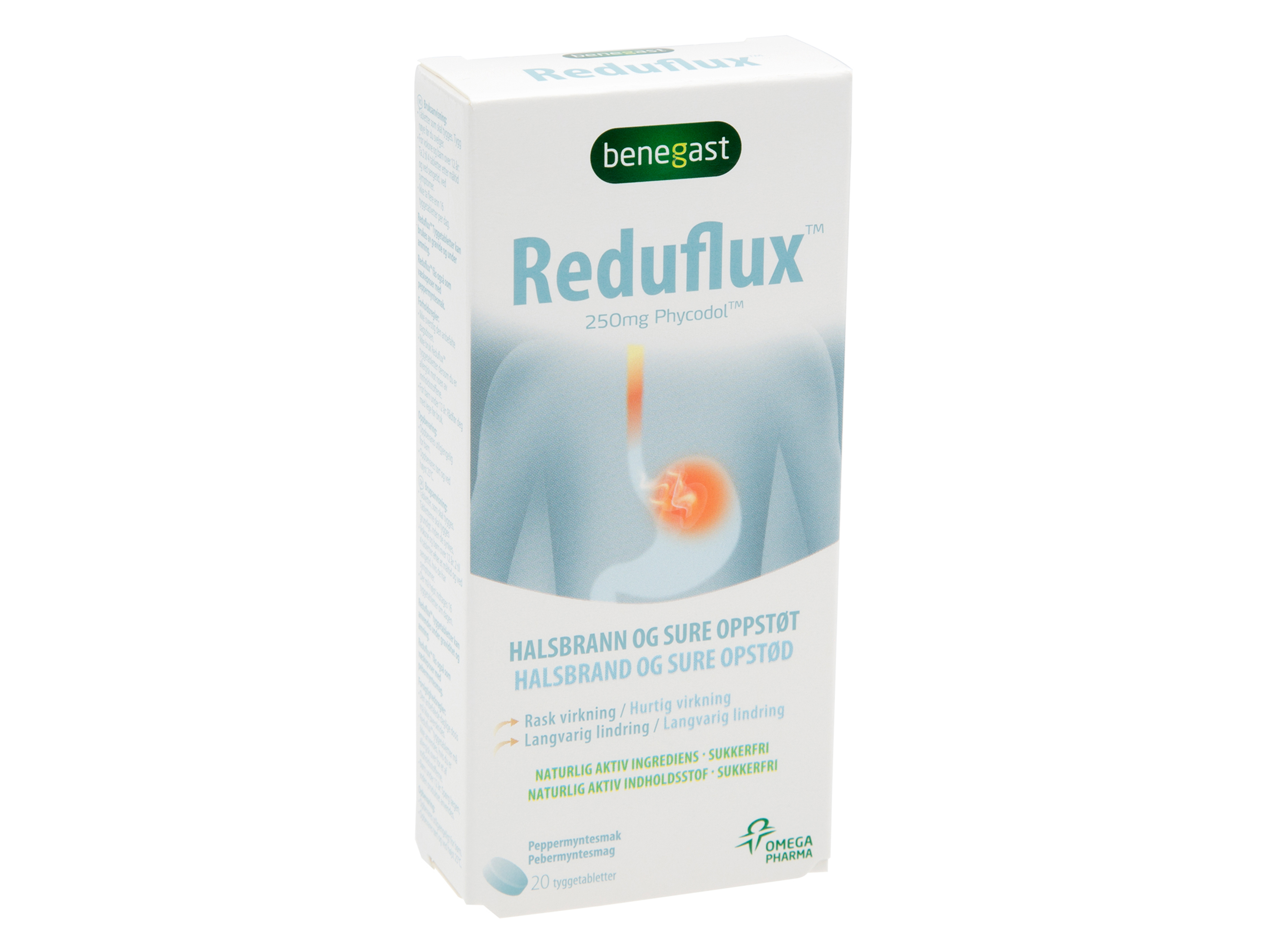 Benegast Reduflux tyggetabletter 250mg, 20 stk - Halsbrann og ...