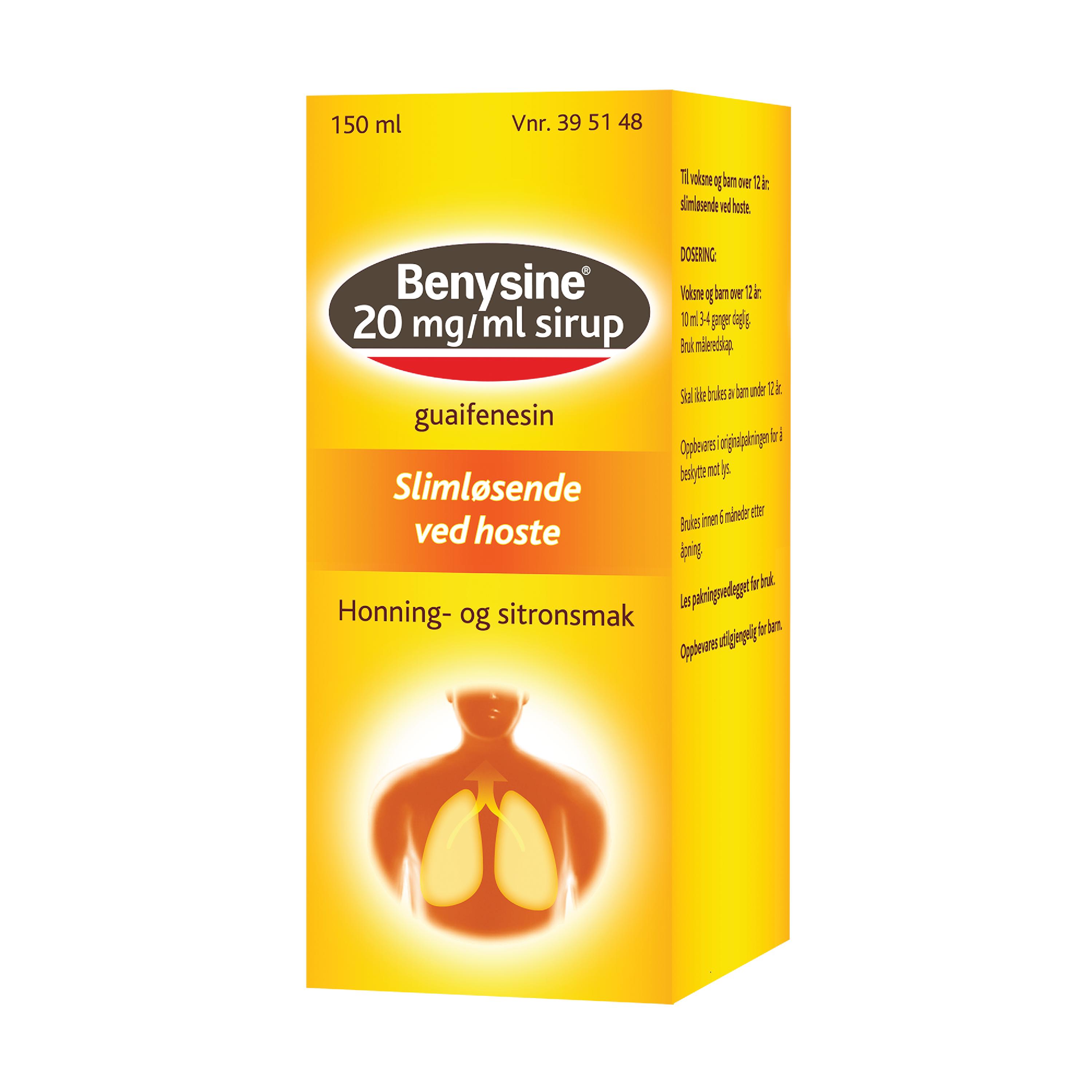 Benysine 20 mg/ml slimløsende sirup, 150 ml - Hals og hoste - Farmasiet.no