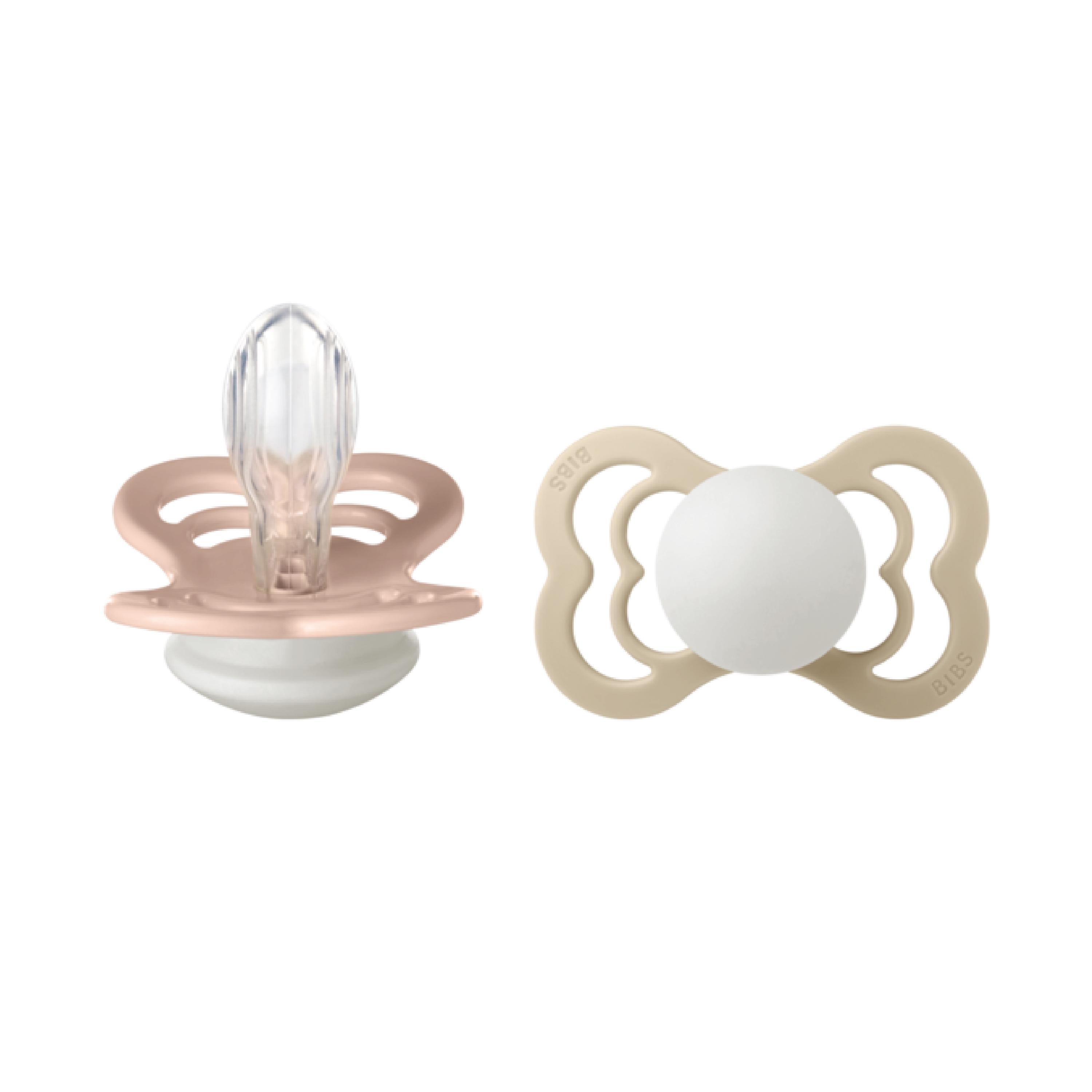 BIBS Supreme Silicone Glow Smokk Str. 2, 6-18 mnd, blush/vanilla, 2 stk ...