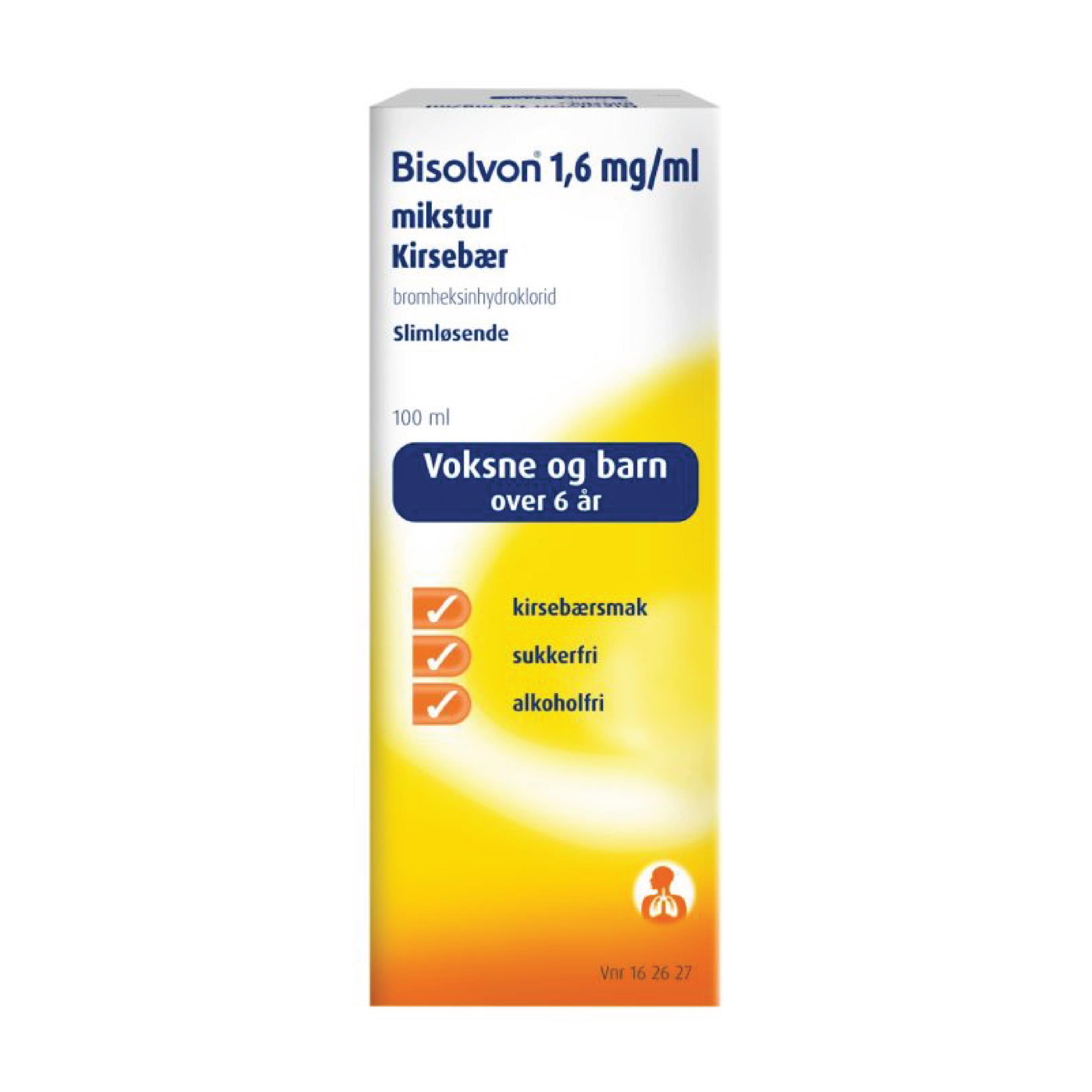 Bisolvon Mikstur 1,6 mg/ml kirsebær, 100 ml - Hals og hoste - Farmasiet.no