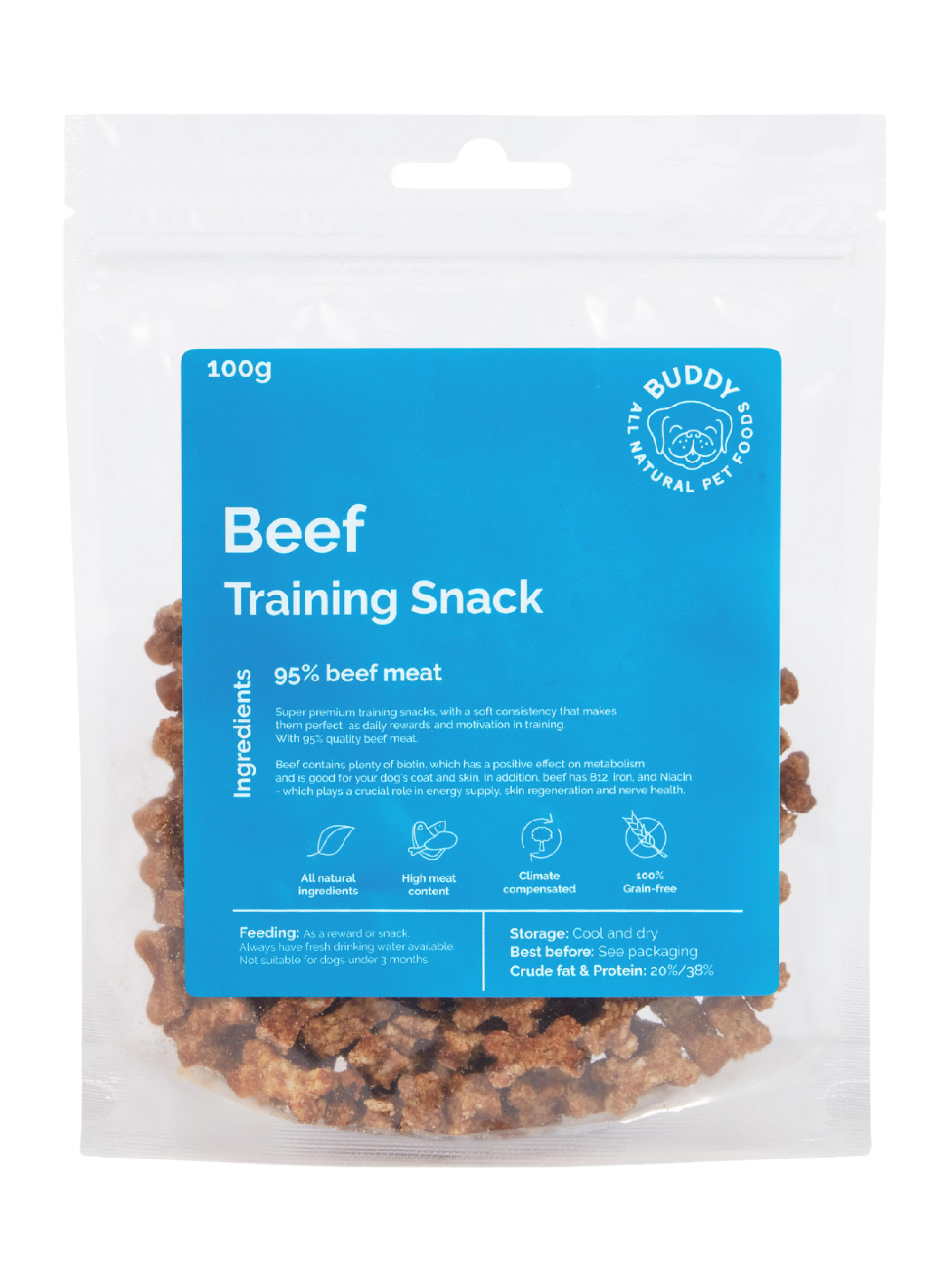 Buddy Pet Foods Training Snacks Beef, 100 g - Dyrepleie - Farmasiet.no