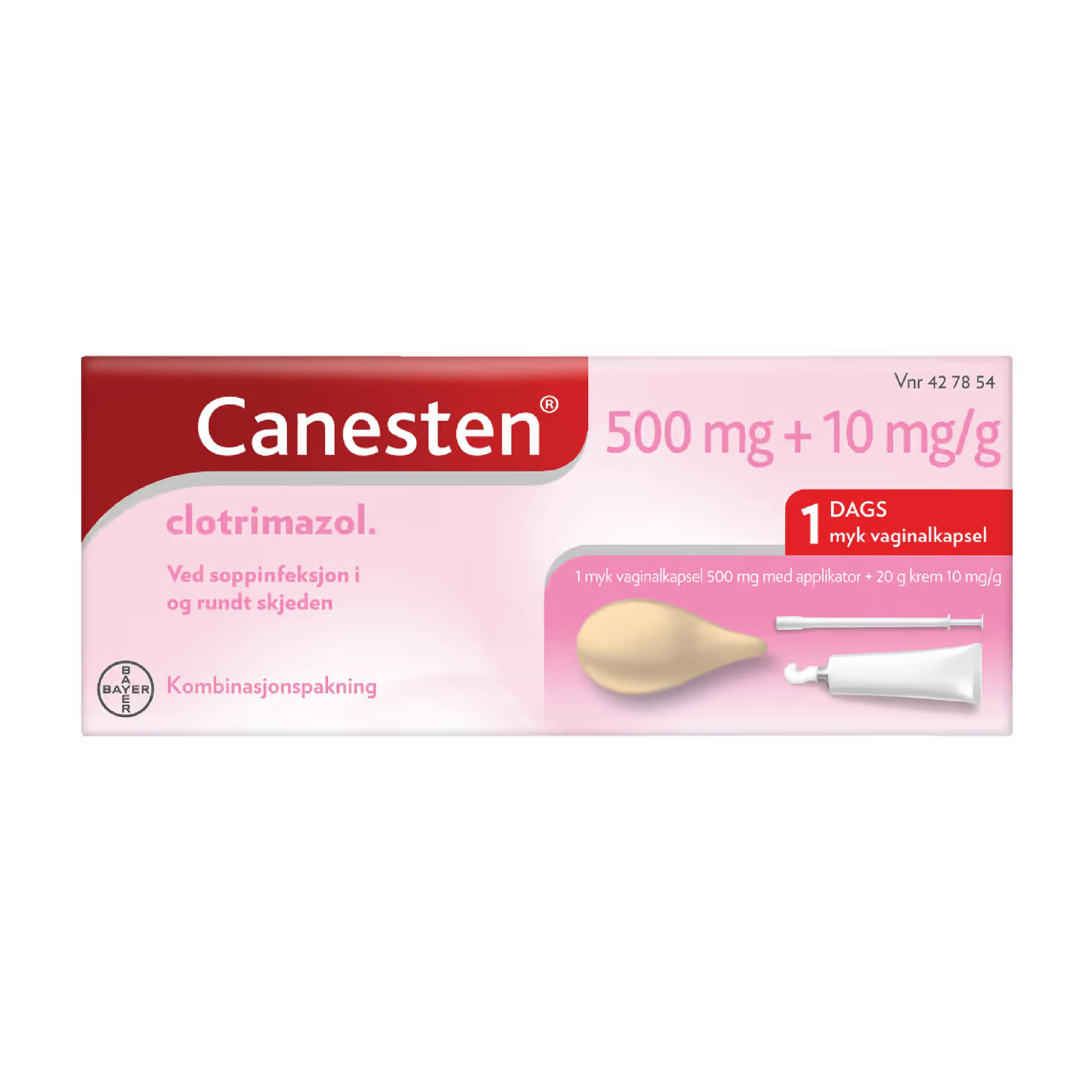 Canesten 500 mg vaginalkapsel + 10 mg/g krem, 1 stk. + 20 g ...