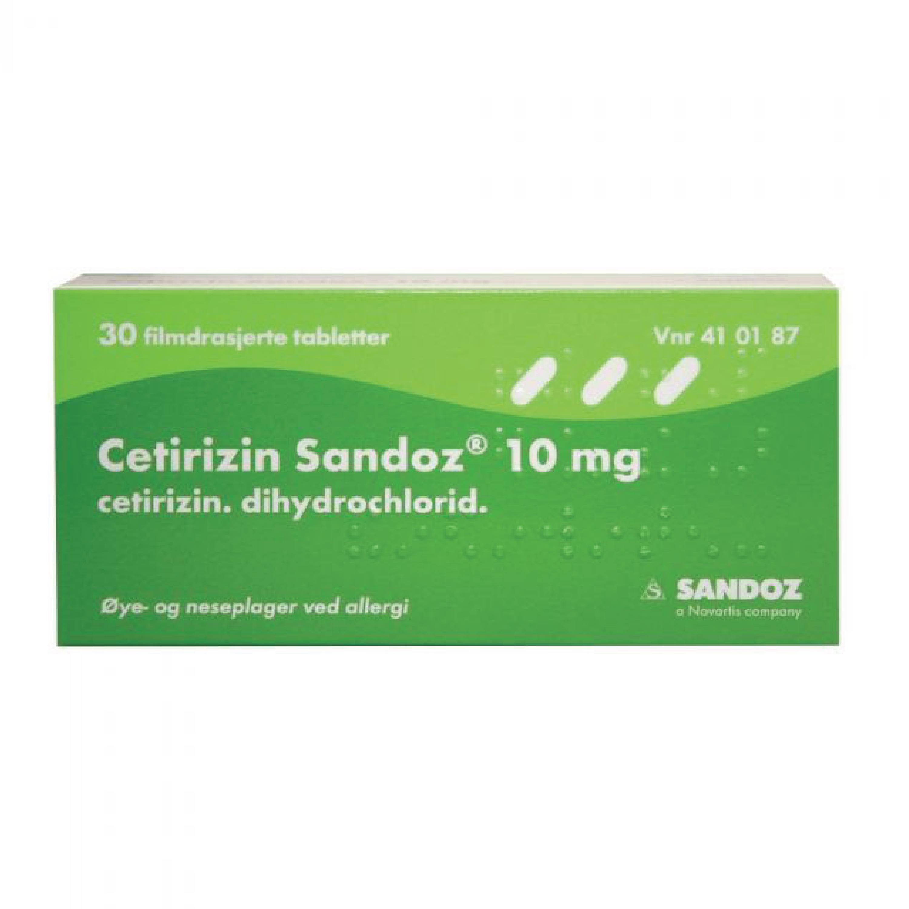 Cetirizin Sandoz 10mg, 30 stk. - Pollenallergi - Farmasiet.no