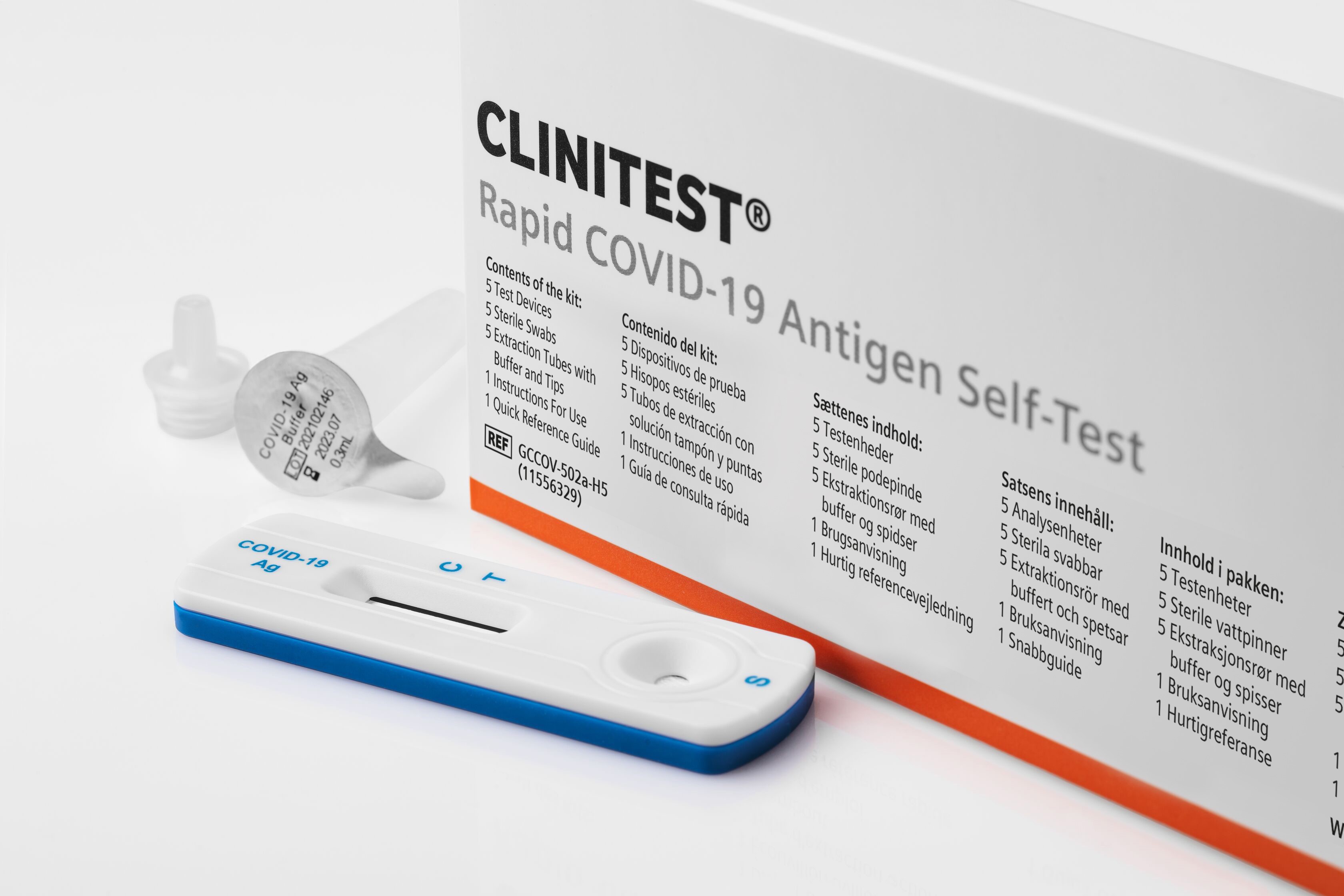 Clinitest Rapid COVID-19 Antigen selvtest, 5 tester - Hals og hoste ...