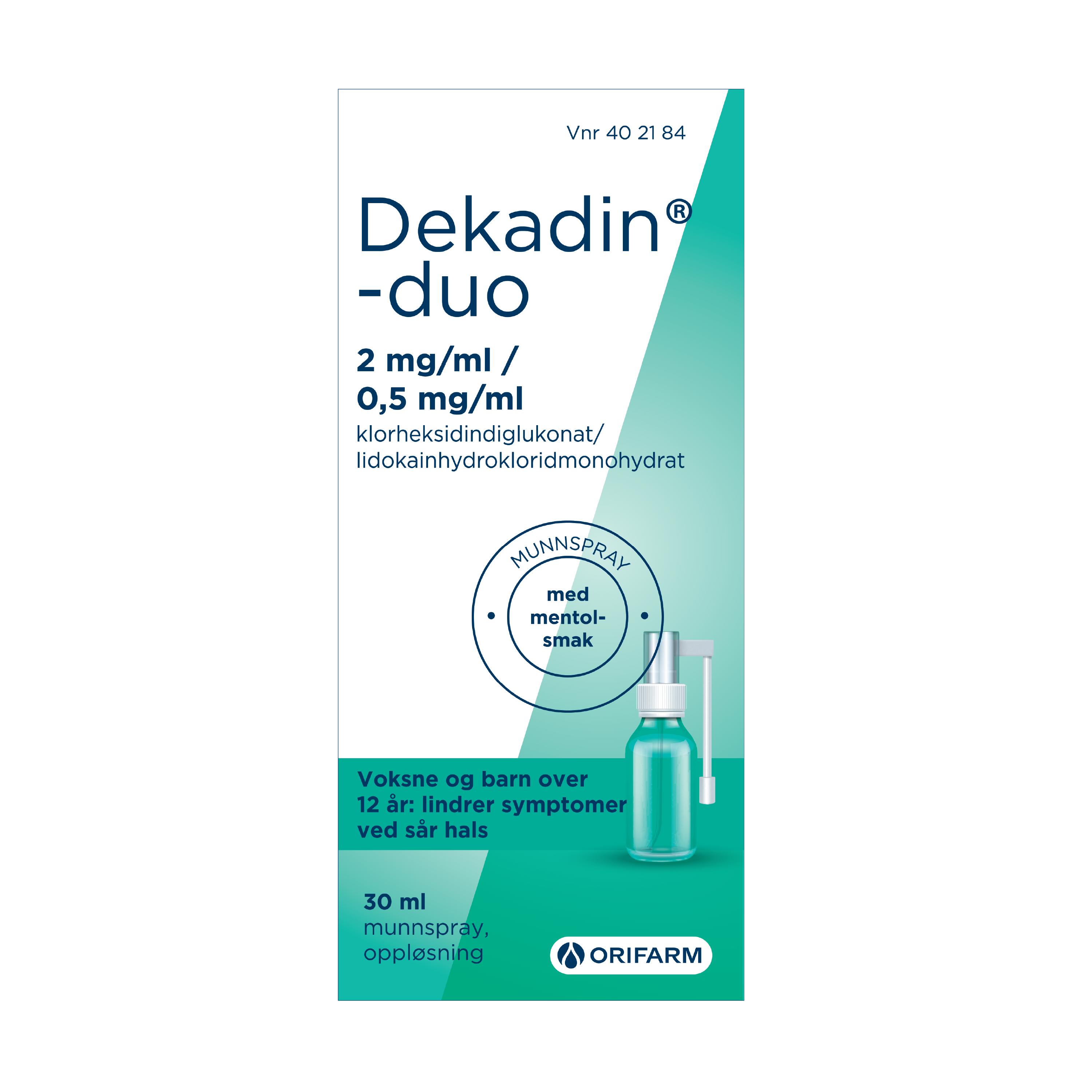Dekadin-duo Munnspray 2mg/ml/0,5mg/ml mentol, 30 ml - Hals og hoste ...