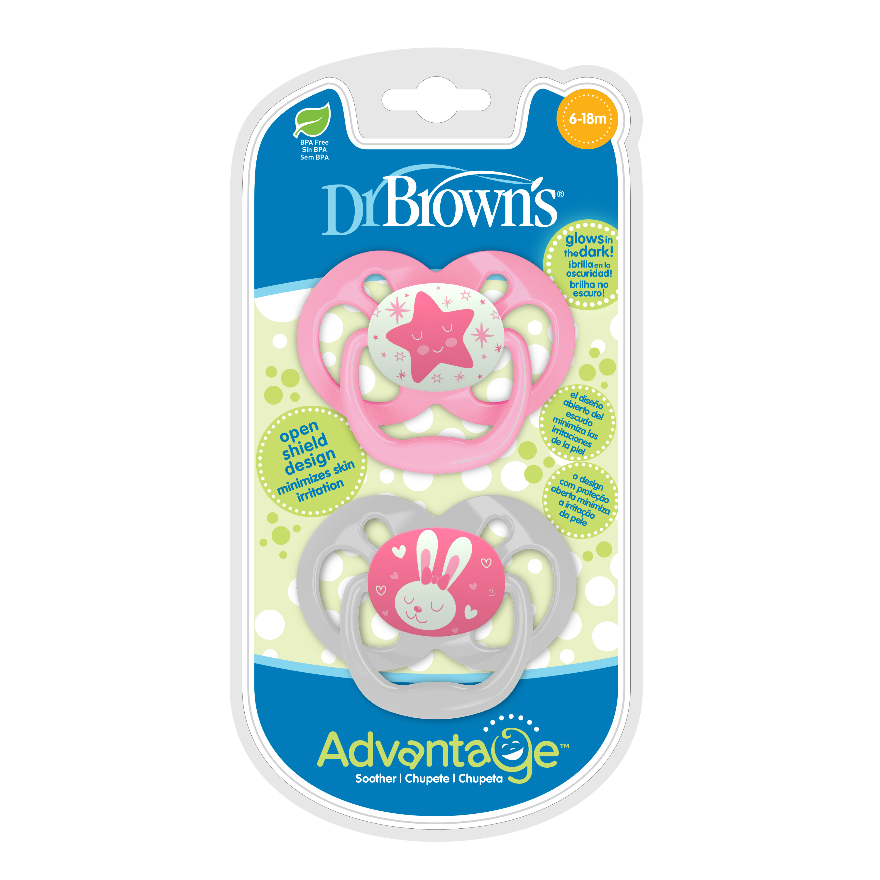Dr. Brown's Advantage Glow Smokk, 6–18 mnd, grå/rosa, 2 stk. - Smokker ...