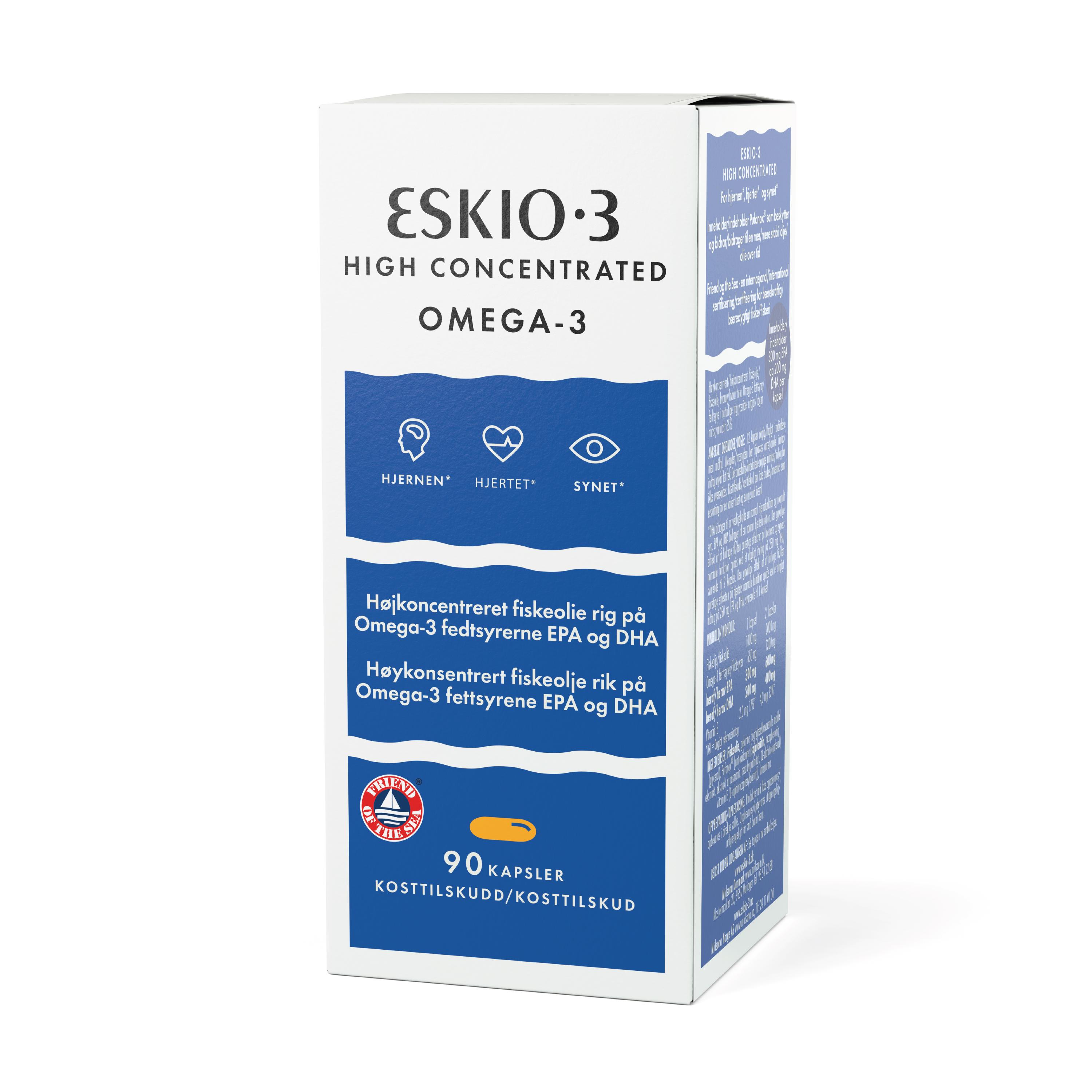 Eskio-3 Høykonsentrert Omega-3 kapsler, 90 stk. - Tran og ...