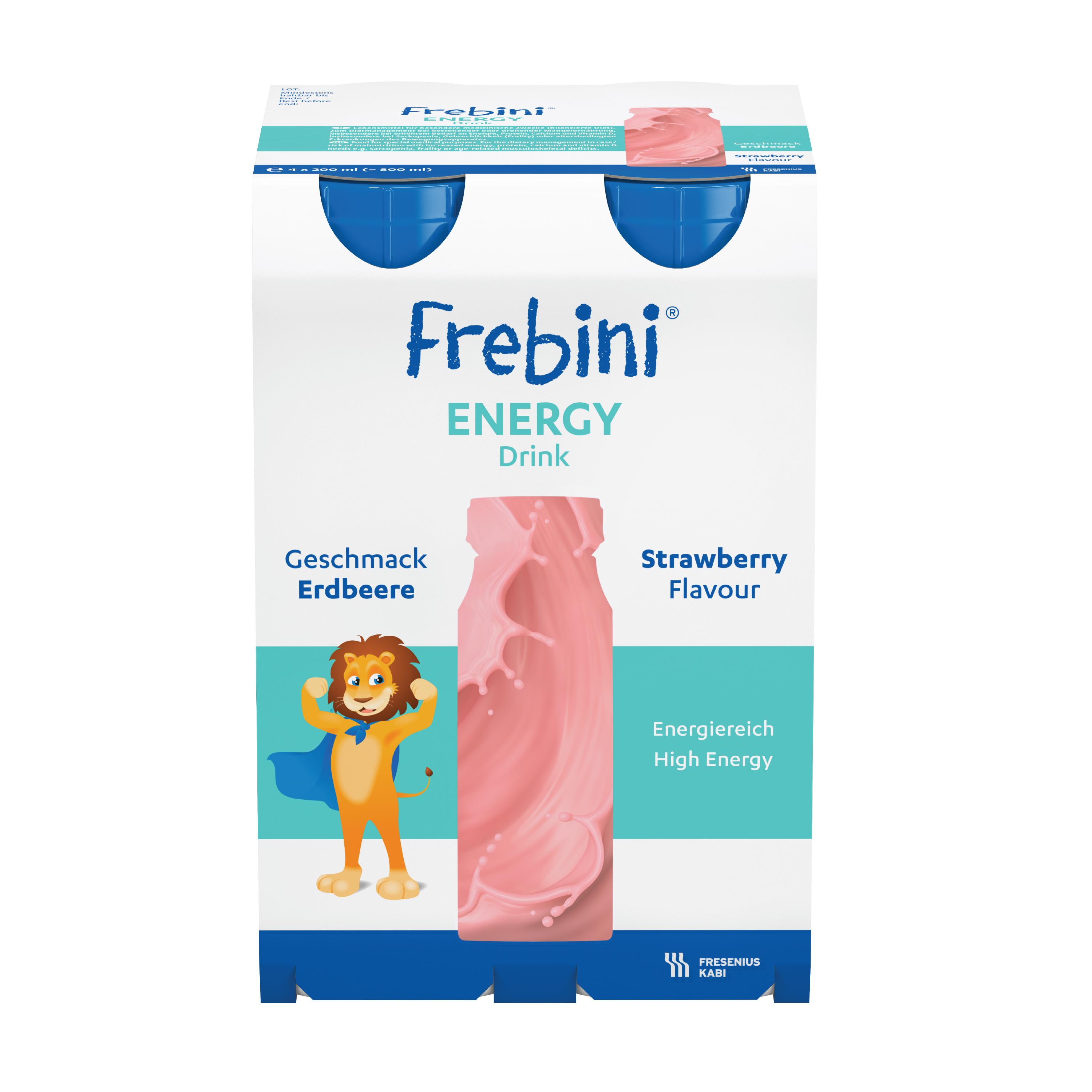 Frebini Energy Drink, Jordbær, 4x200 ml - Næringstilskudd - Farmasiet.no