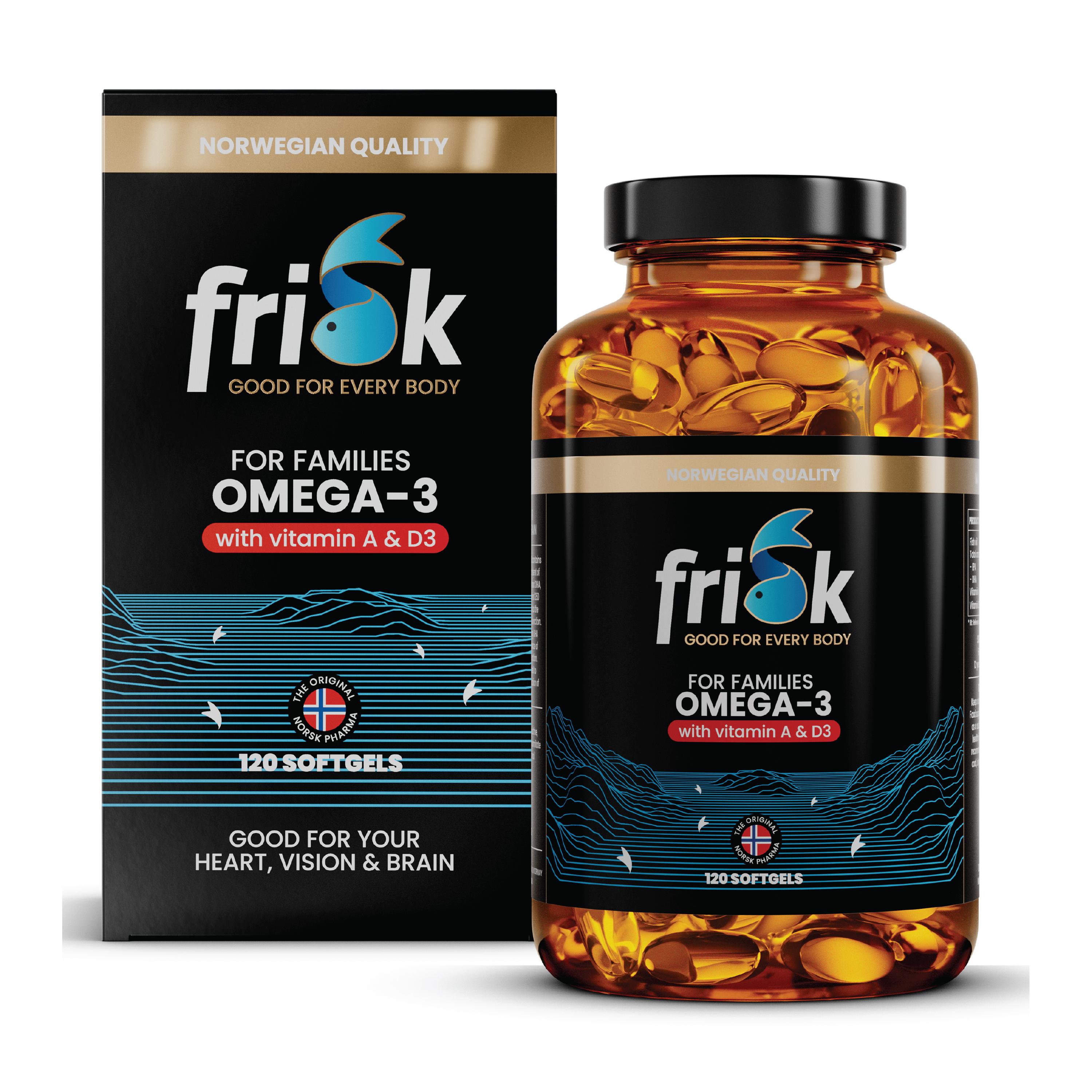 Frisk Omega-3 Familie, 120 kapsler - Tran og omegaprodukter - Farmasiet.no