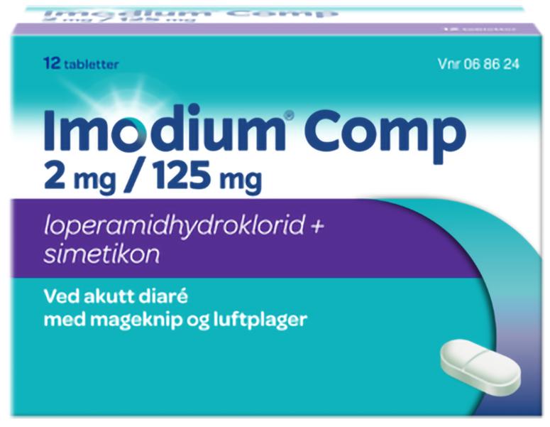 Imodium Comp 2 mg/125 mg tabletter, 12 stk. - Diare - Farmasiet.no