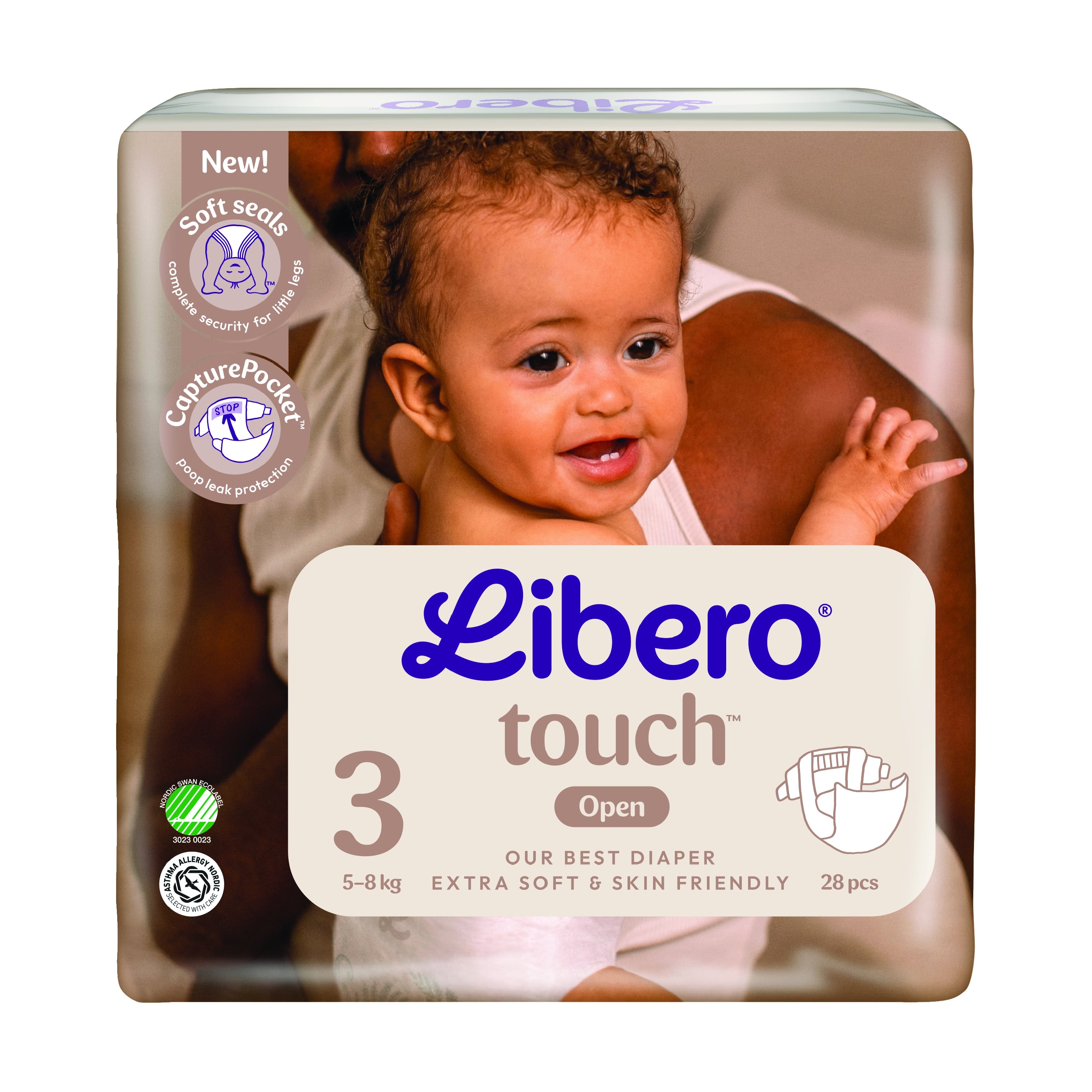 Libero Touch 3 Åpen Bleie, 4-8 kg, 28 stk. - Vask og stell - Farmasiet.no