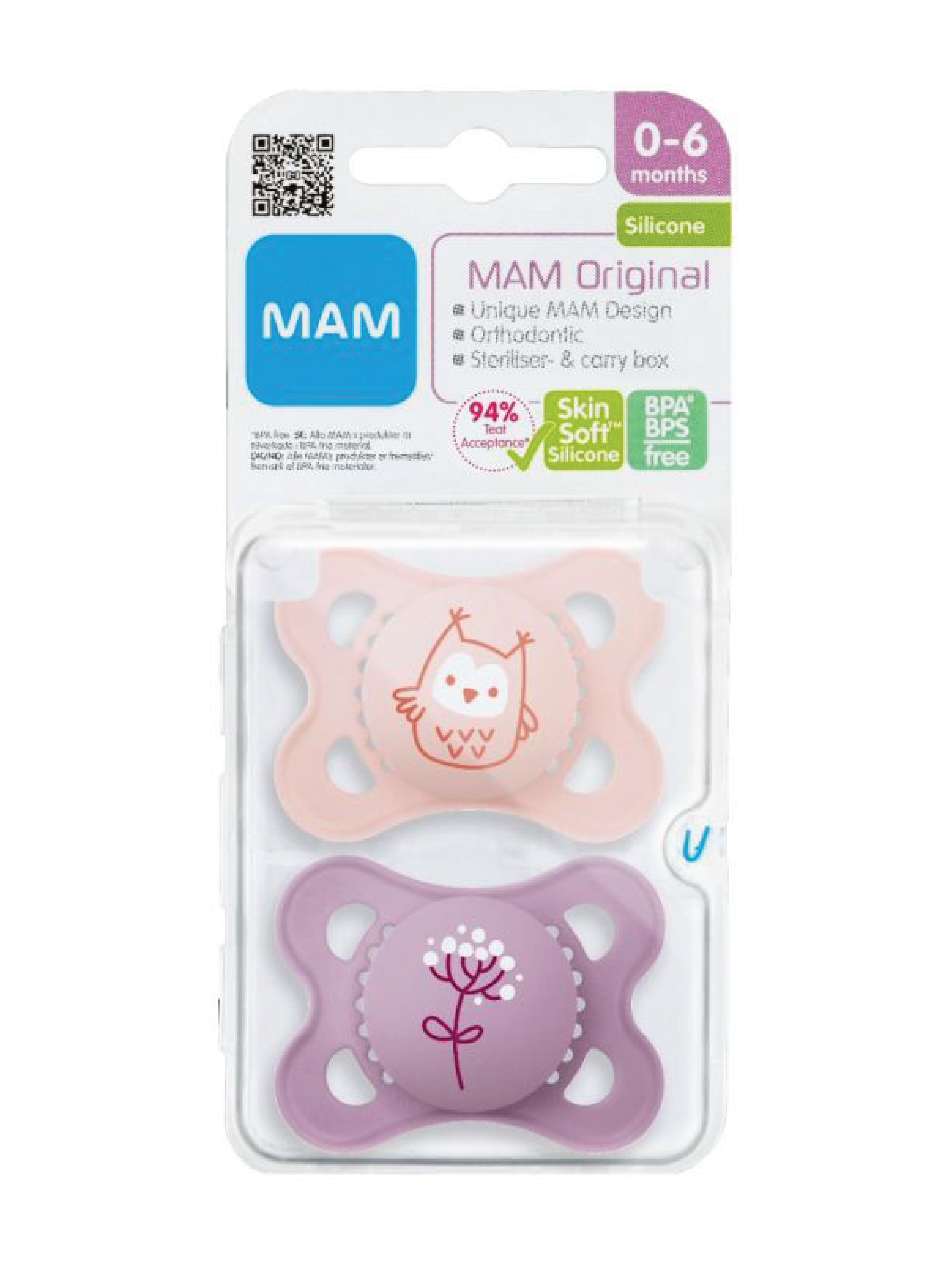 MAM Original Silk Teat Smokk, 0-6 mnd., rosa/lilla, 2 stk. - Smokker ...