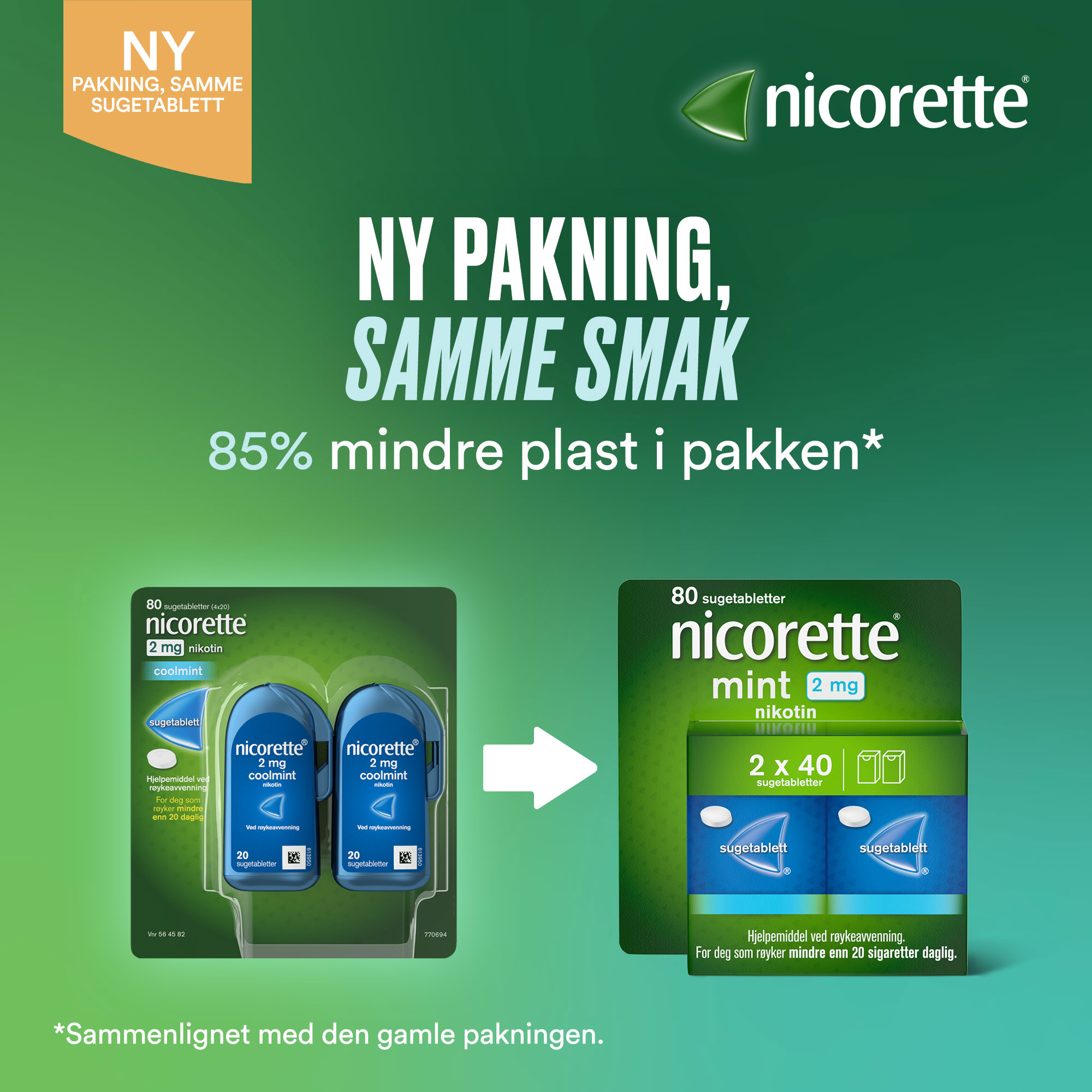 Nicorette 2 mg sugetabletter, Mint, 40 stk. - Røykeslutt - Farmasiet.no