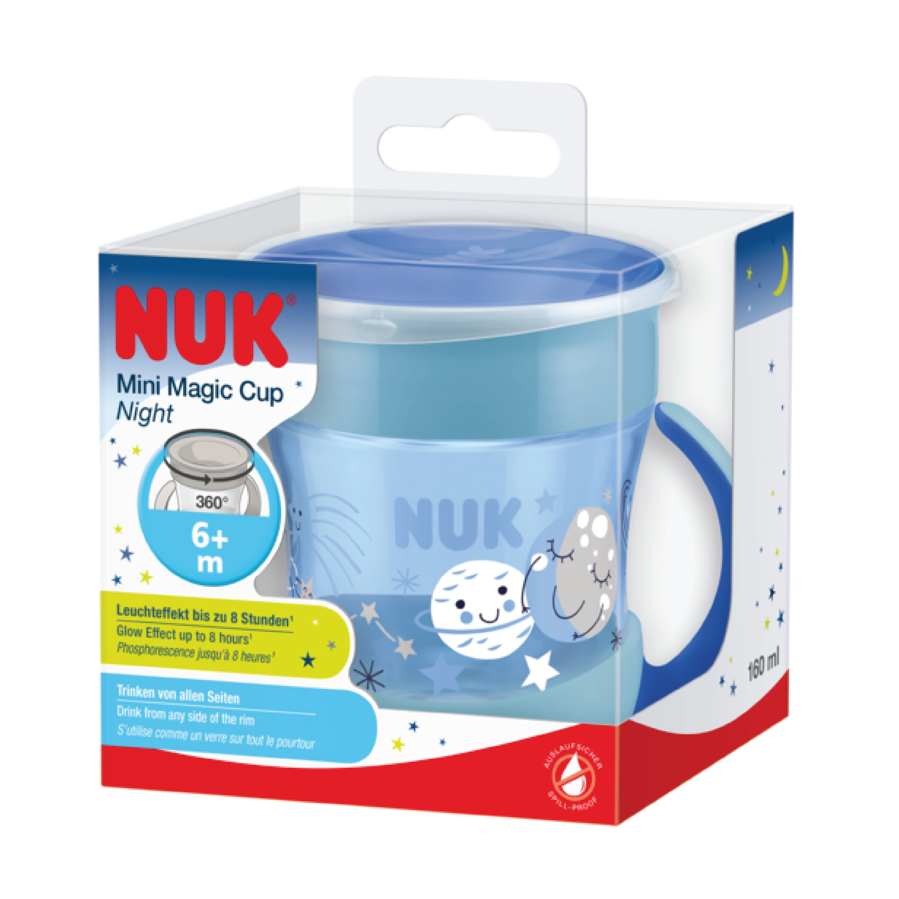 NUK Evolution Mini Magic Cup Glow In The Dark, 6 mnd, blå, 160 ml - Flasker, kopper og ...