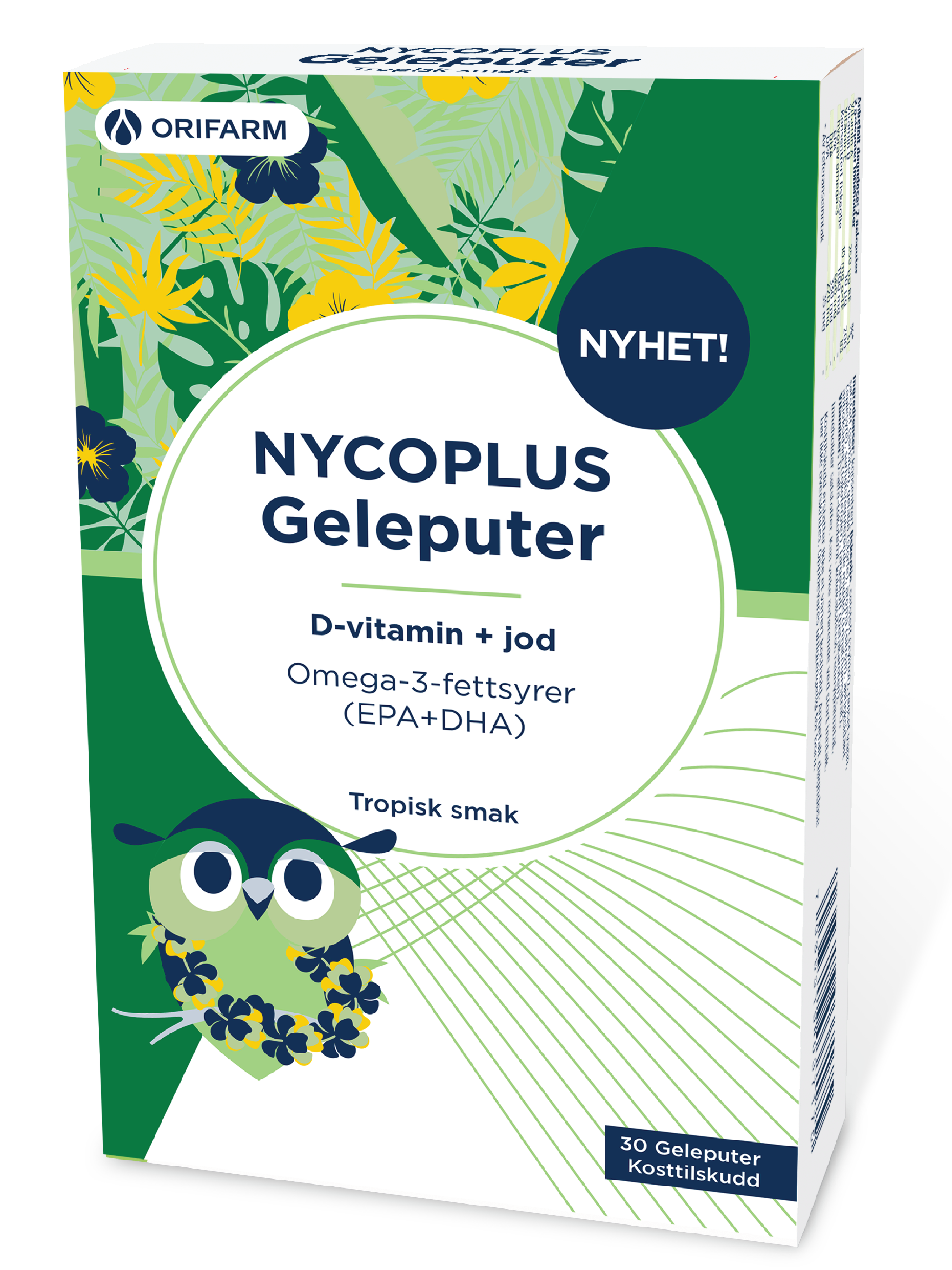 Nycoplus Omega-3 Geleputer med D-vitamin og jod, Tropisk, 30 stk ...