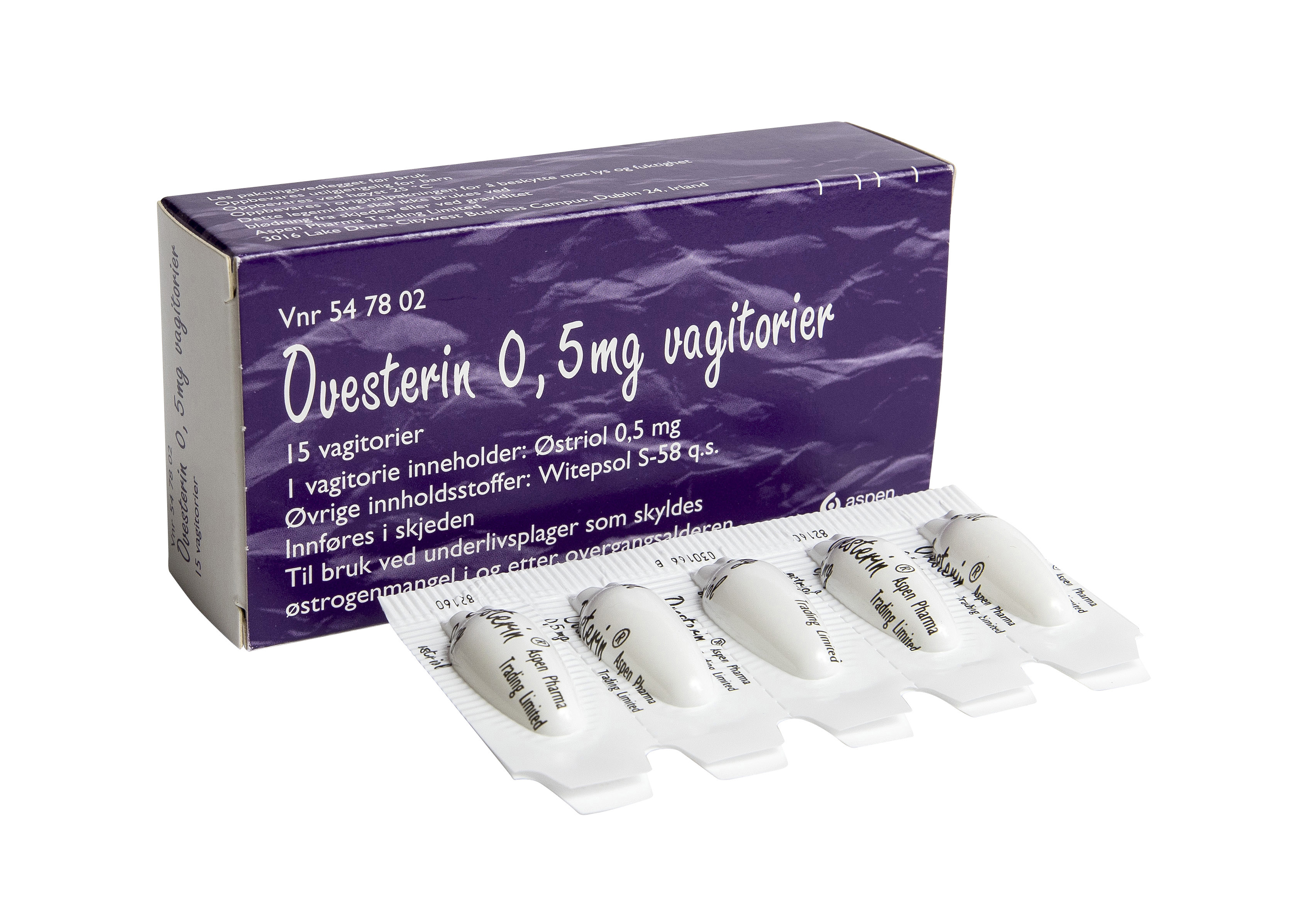Ovesterin Vagitorier 0,5 mg, 15 stk. - Overgangsalder - Farmasiet.no