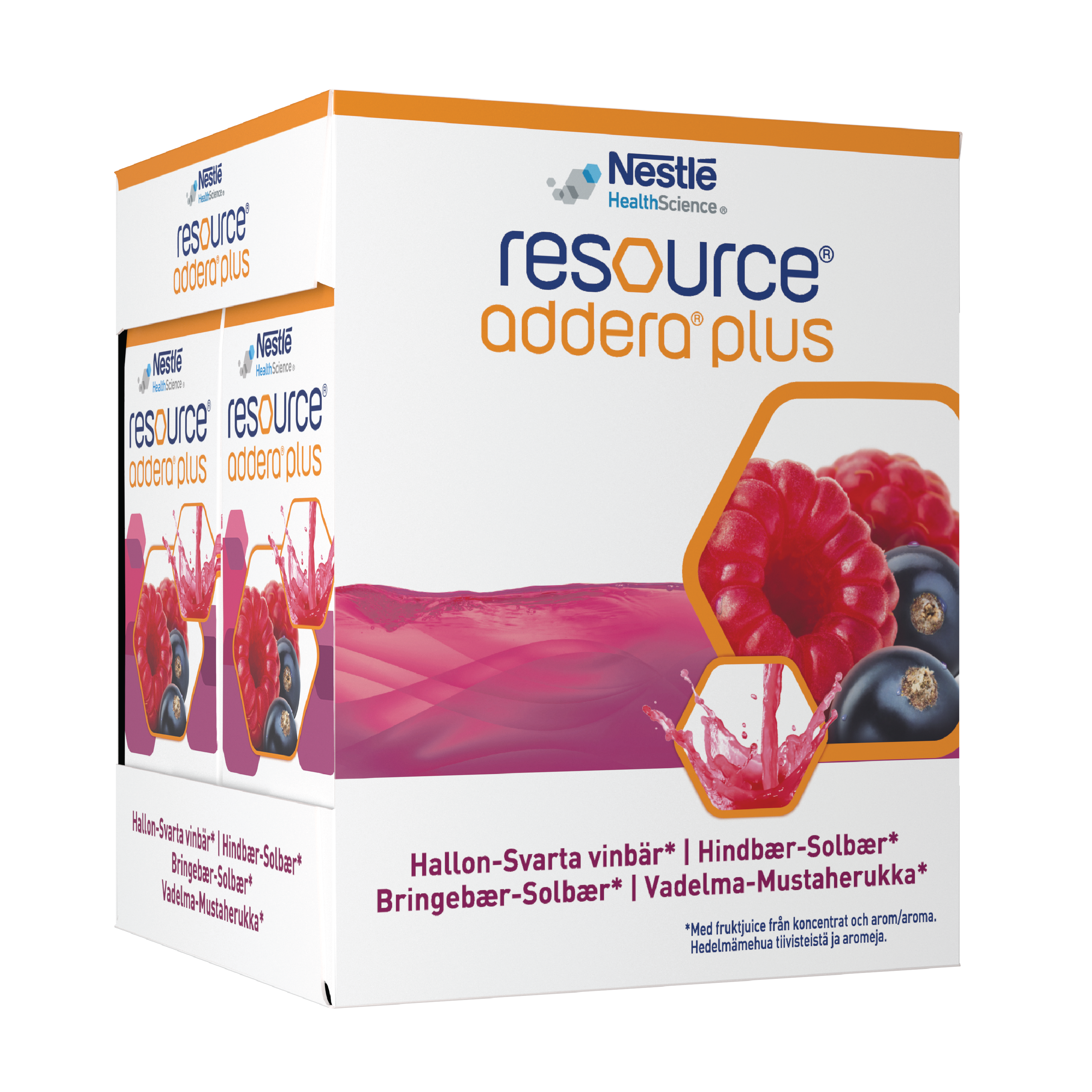 Resource Addera plus næringstilskudd, Bringebær og solbær, 4x200 ml ...