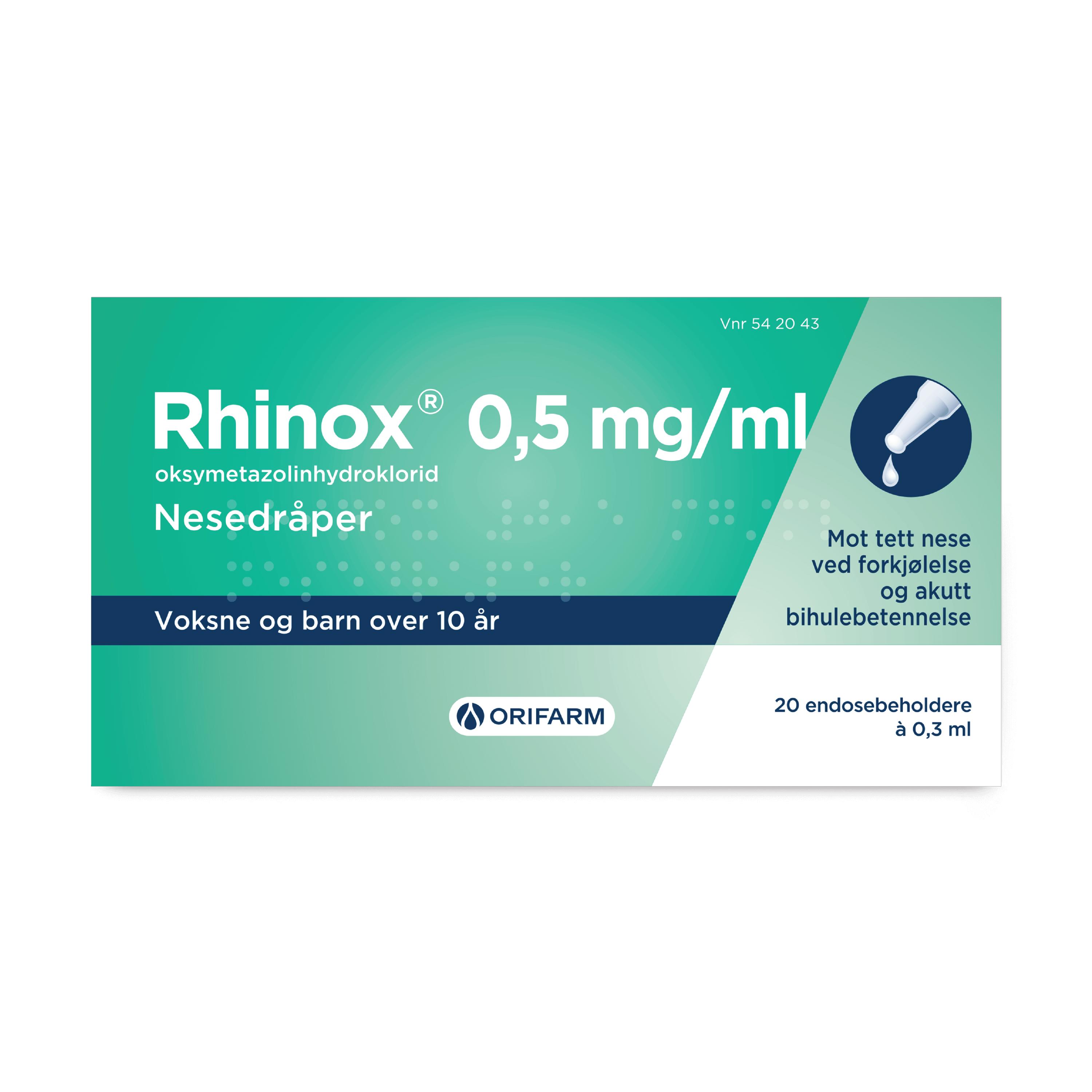 Rhinox Nesedråper 0,5mg/ml, 20 x 0.3 ml - Nesespray og nesedråper ...