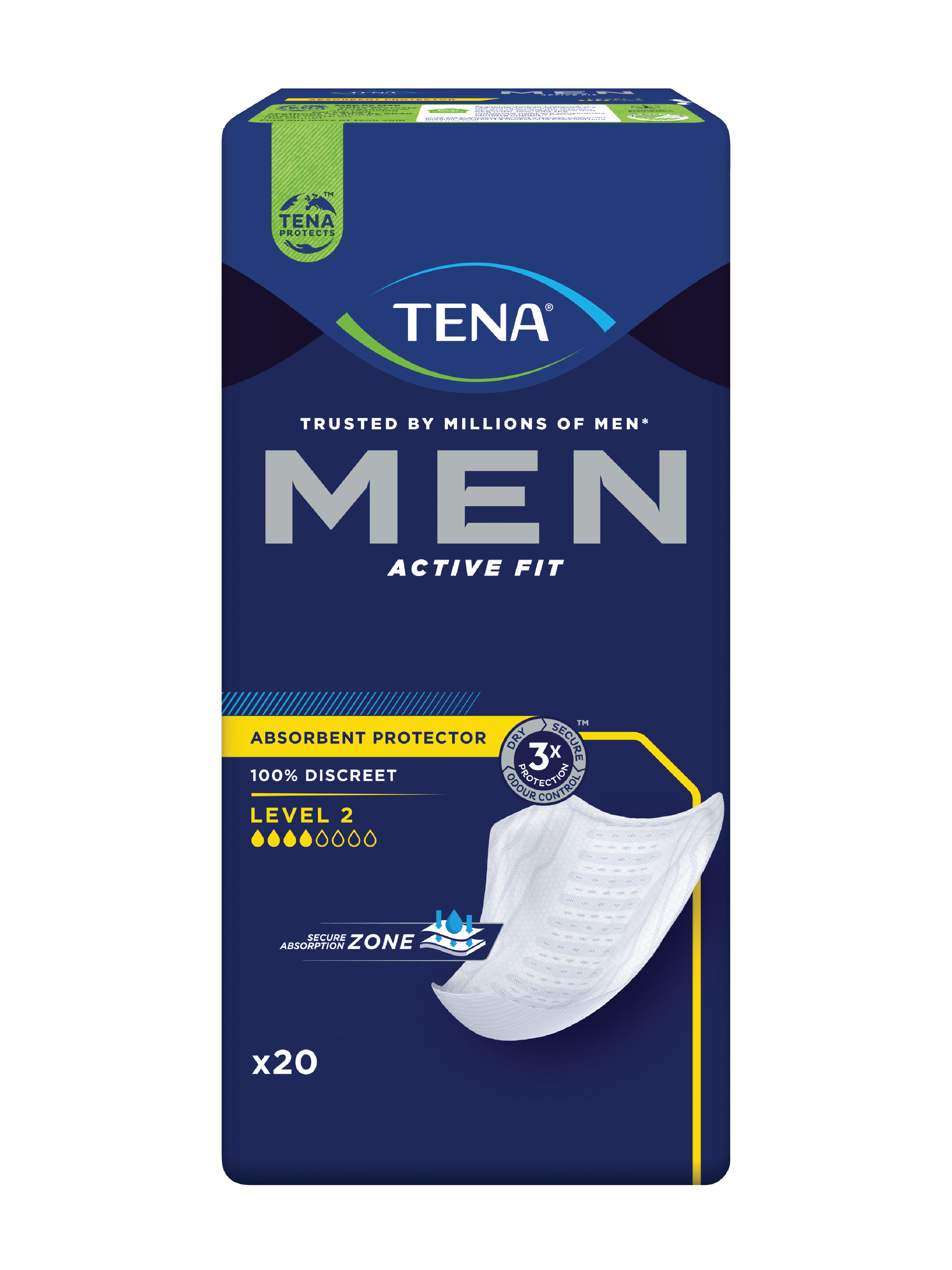 Tena MEN Level 2, 20 stk - Lett Inkontinens, truseinnlegg, - Farmasiet.no