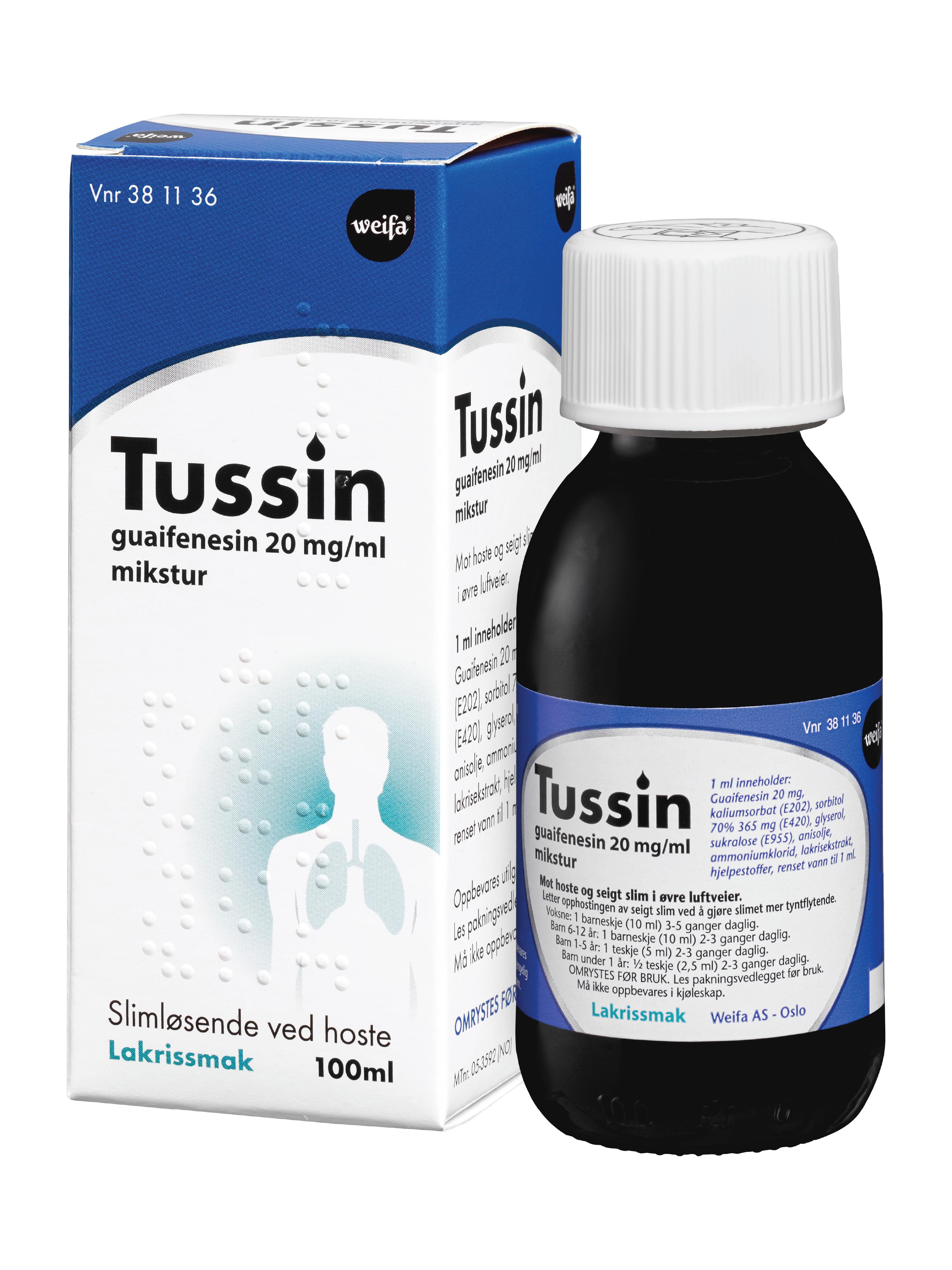 Tussin 20 mg/ml mikstur, 100 ml. - Hals og hoste - Farmasiet.no