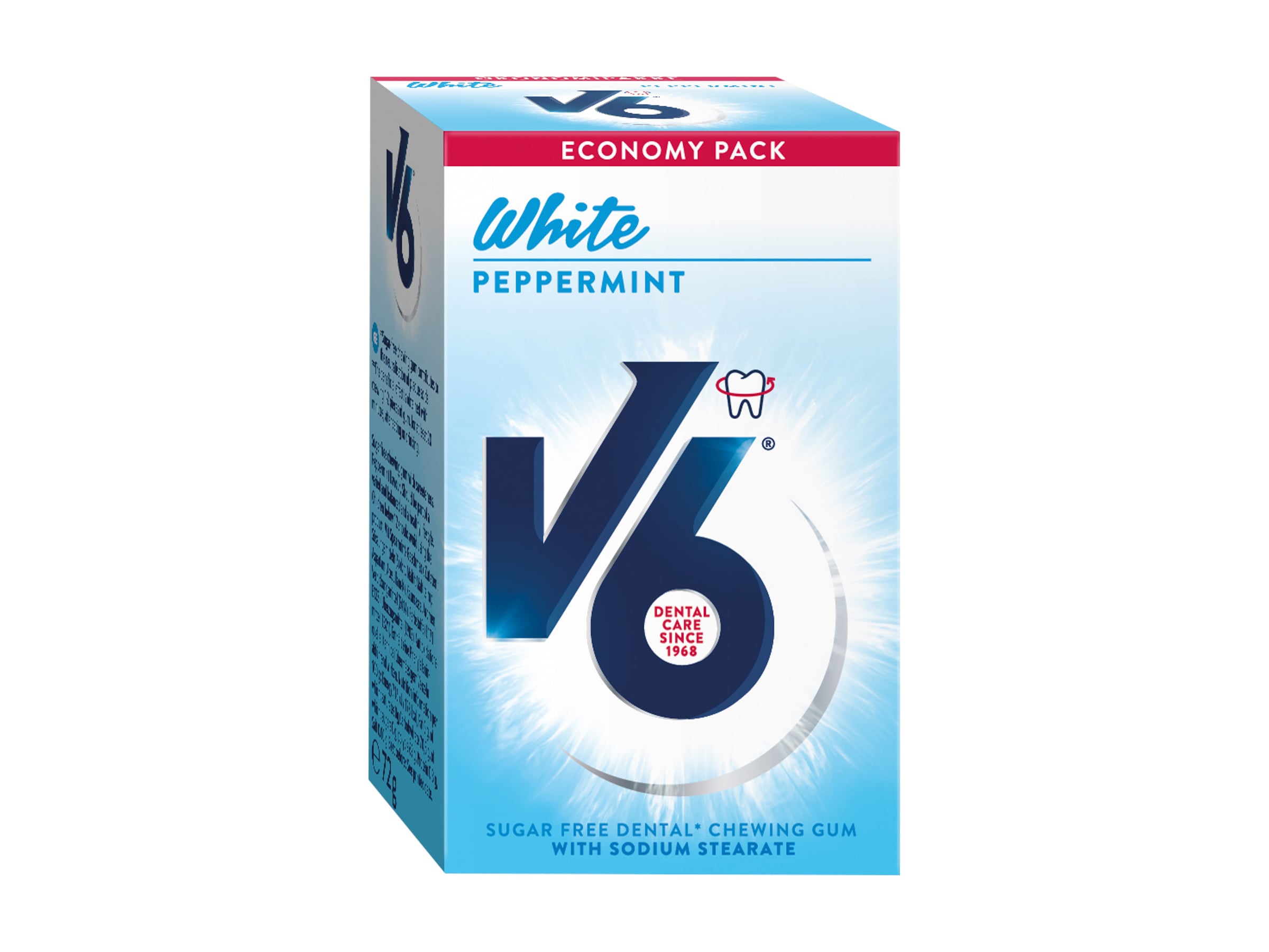 V6 White Peppermint Tyggegummi, 72 g - Hvitere tenner - Farmasiet.no