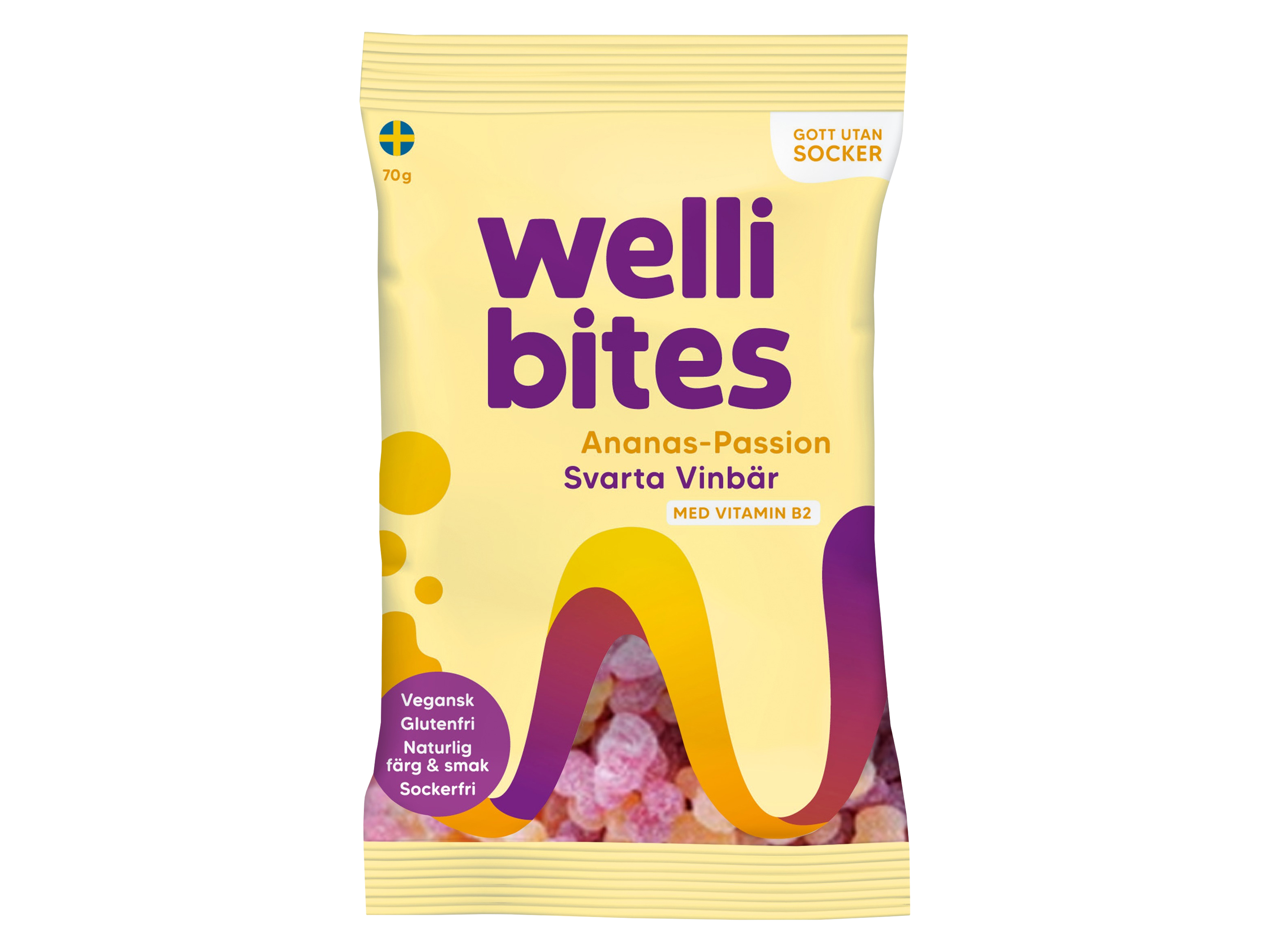 Wellibites Ananas, Pasjonsfrukt og Solbær, 70 g - Drops og godteri ...