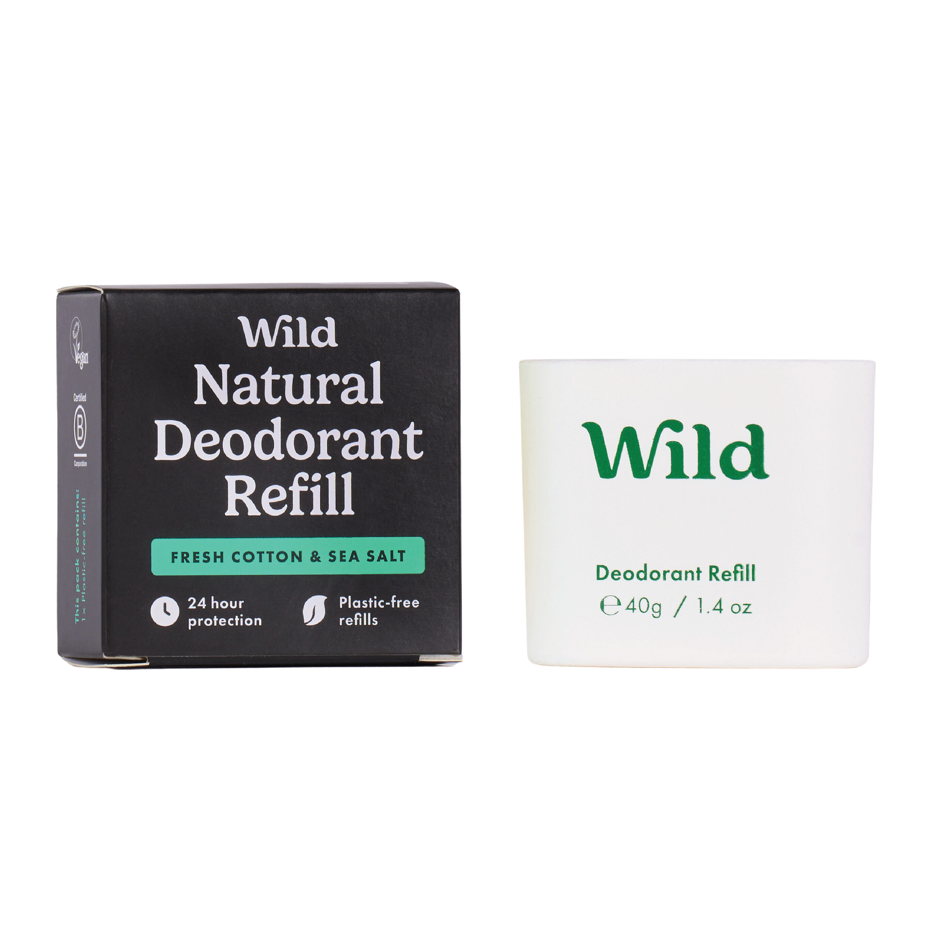 Wild Deo Fresh Cotton & Sea Salt Startpakke Mann, Svart, 40 g ...